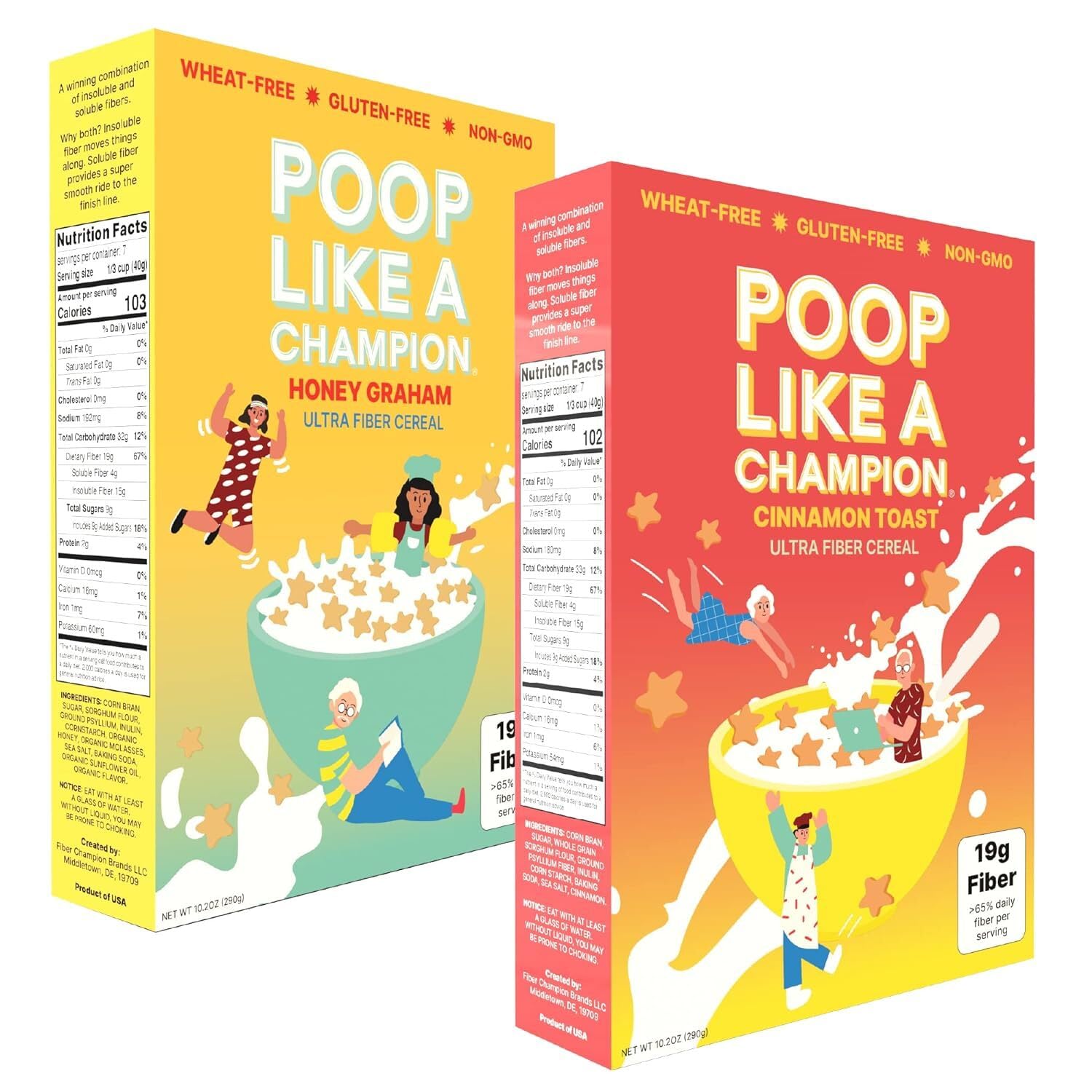 Amazon.com: Poop Like a Champion Ultra Fiber Cereal Duo: Cinnamon Toast ...