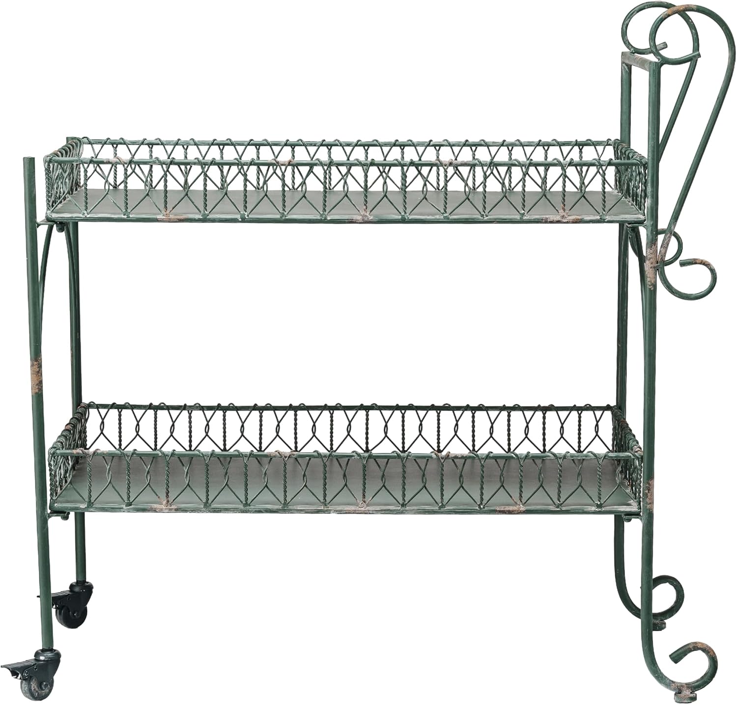 Amazon.com: Creative Co-Op Distressed Vintage Metal Bar Cart on Wheels ...