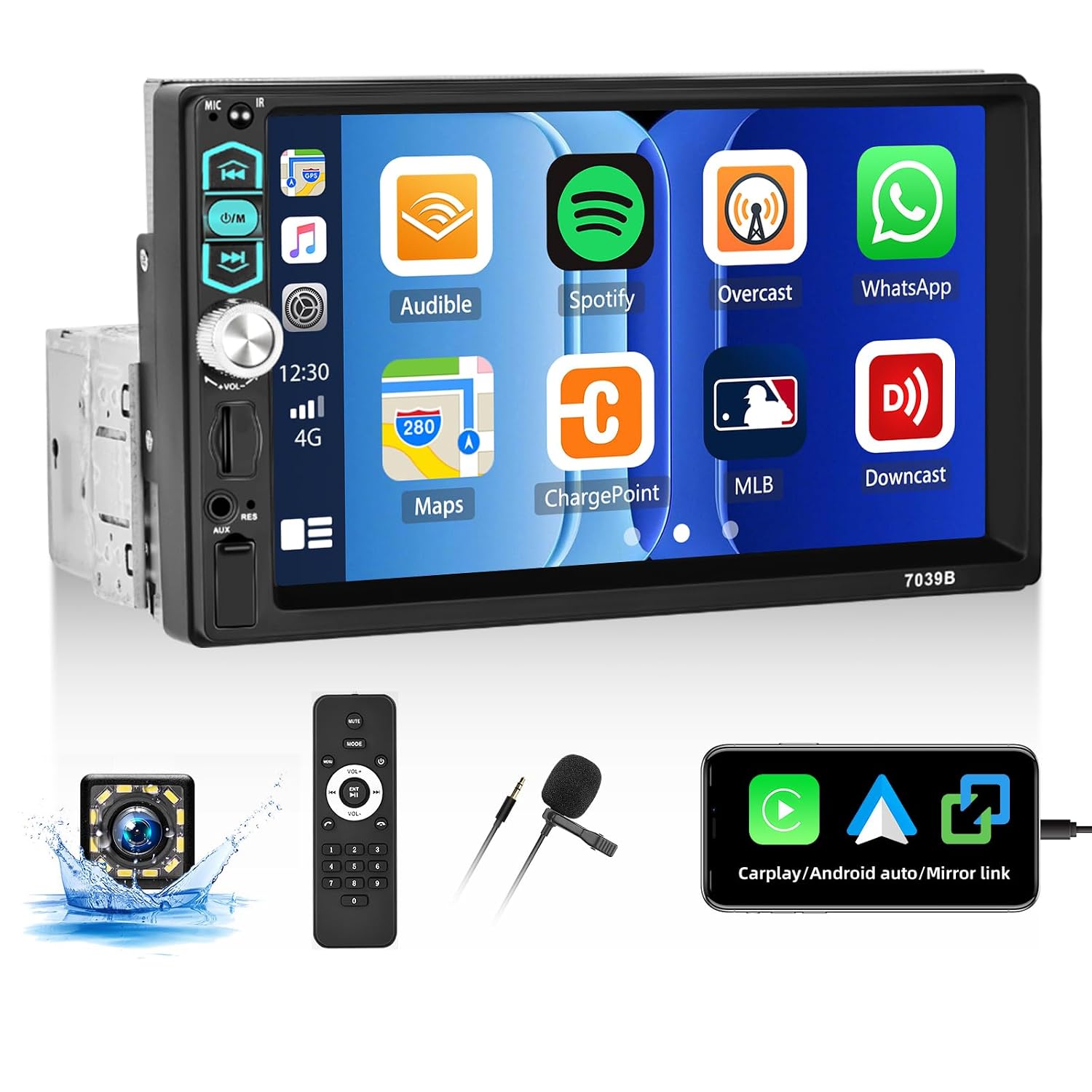 Single Din Touchscreen Car Stereo with Wired Apple CarPlay Android Auto ...