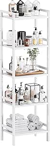 Amazon.com: HITNET 5 Tier Bamboo Shelf, Tall Narrow Bookcase, Freestanding Bathroom Storage Unit ...