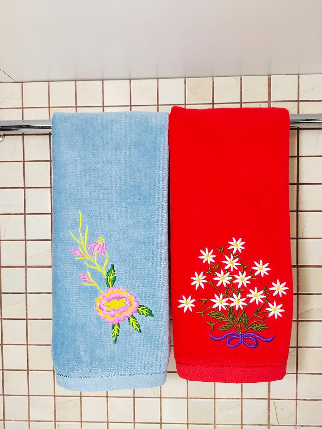 Amazon.com: 2 Pack 100% Cotton, Terry Velour Fingertip Towel, Soft ...