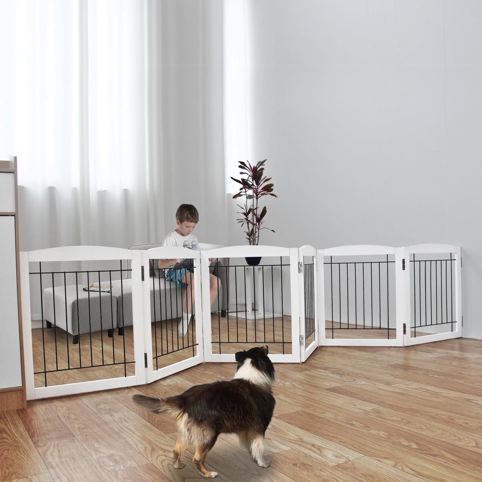 Amazon.com: ZJSF Freestanding Foldable Dog Gate Wooden Extra Wide White ...