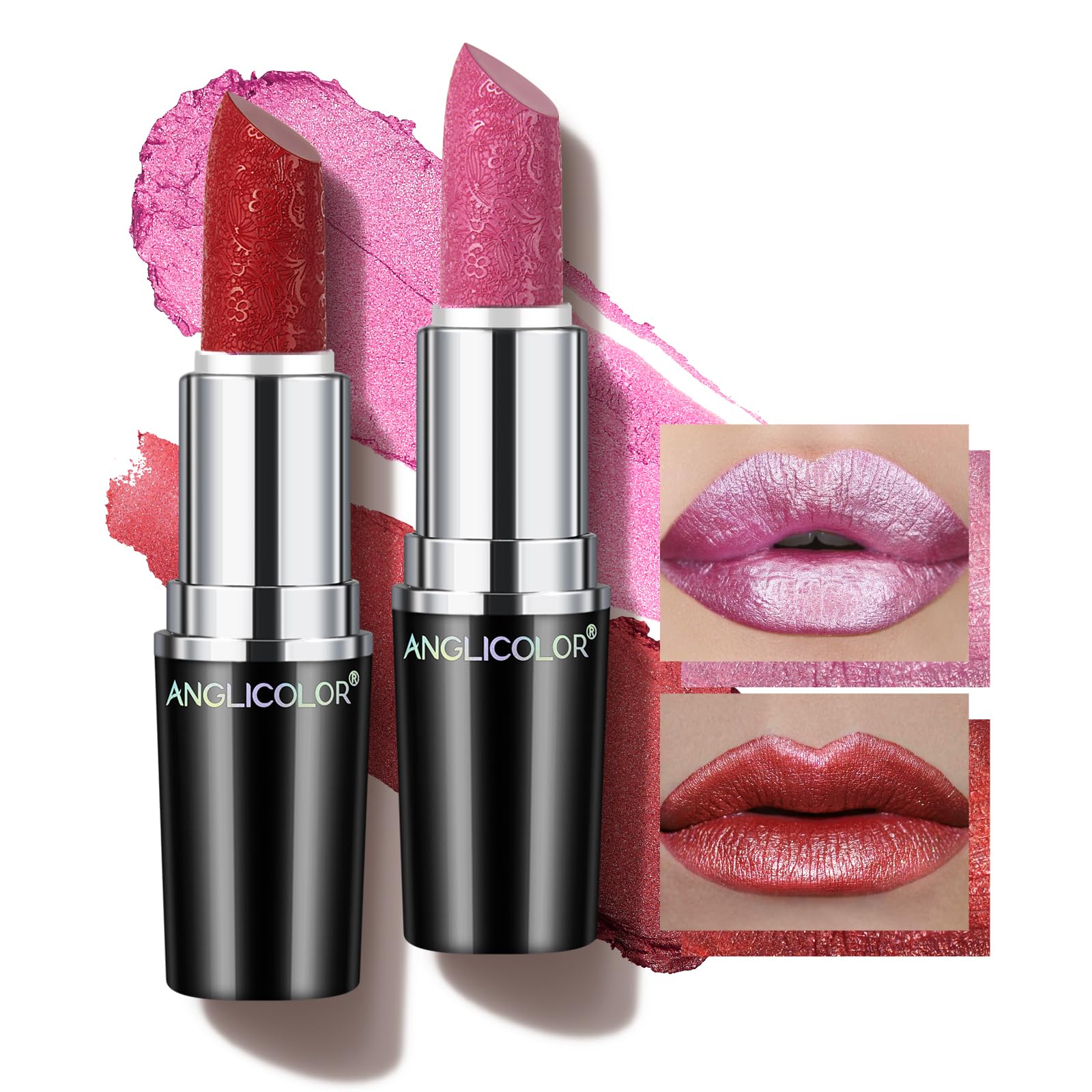 Amazon.com : Anglicolor 2pcs Glitter Lipstick High Impact Lipcolor,Red ...