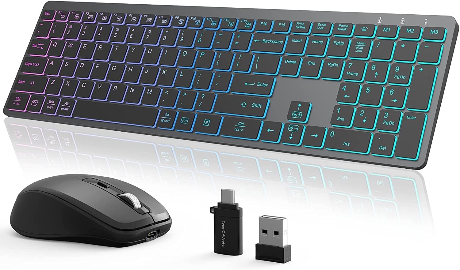 CHESONA RGB Backlit Wireless Keyboard and Mouse, 3 Unique Backlight ...