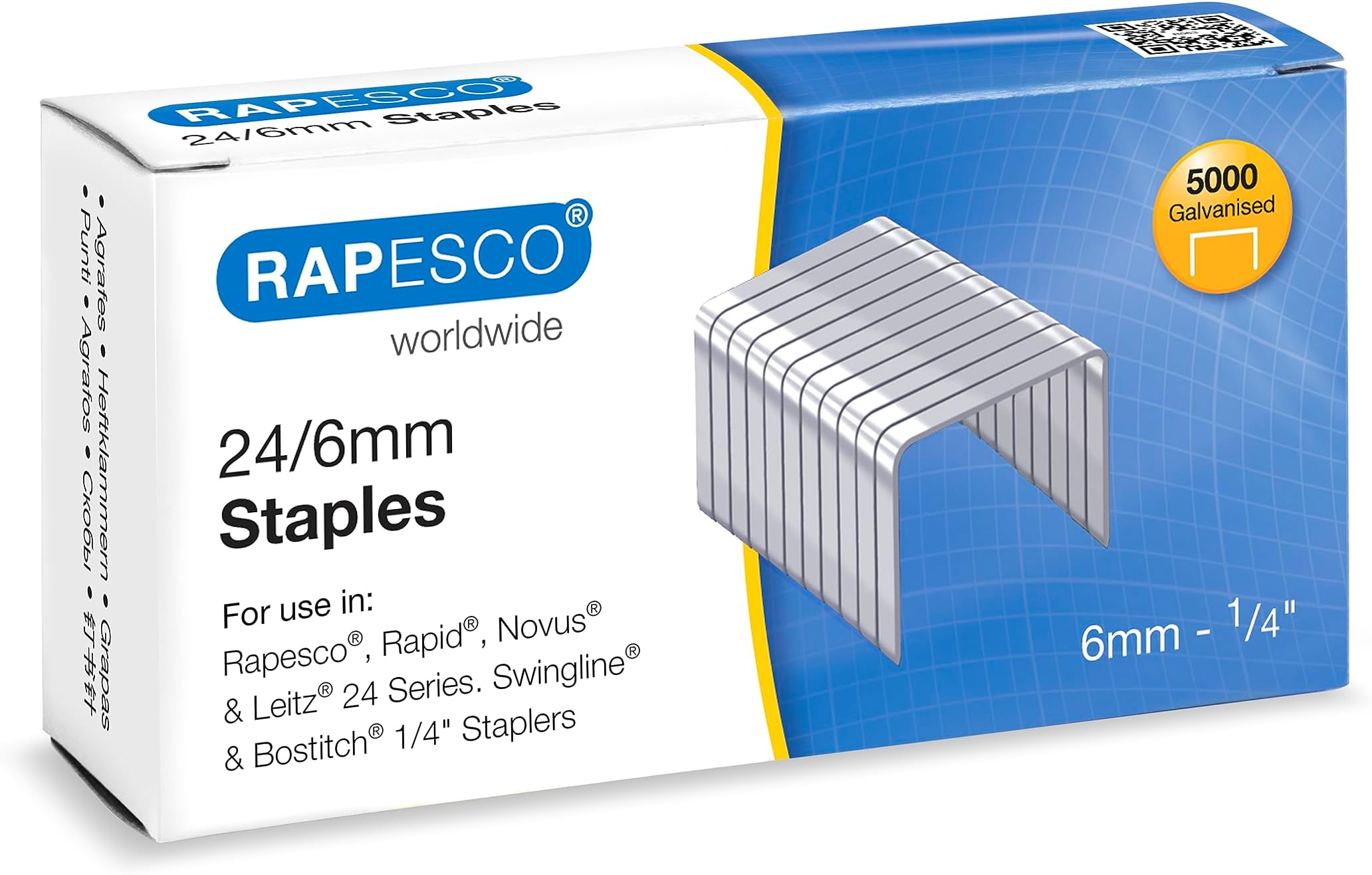 Rapesco S24602Z3 24/6mm (No.16) Galvanised Staples, Box of 5000 ...