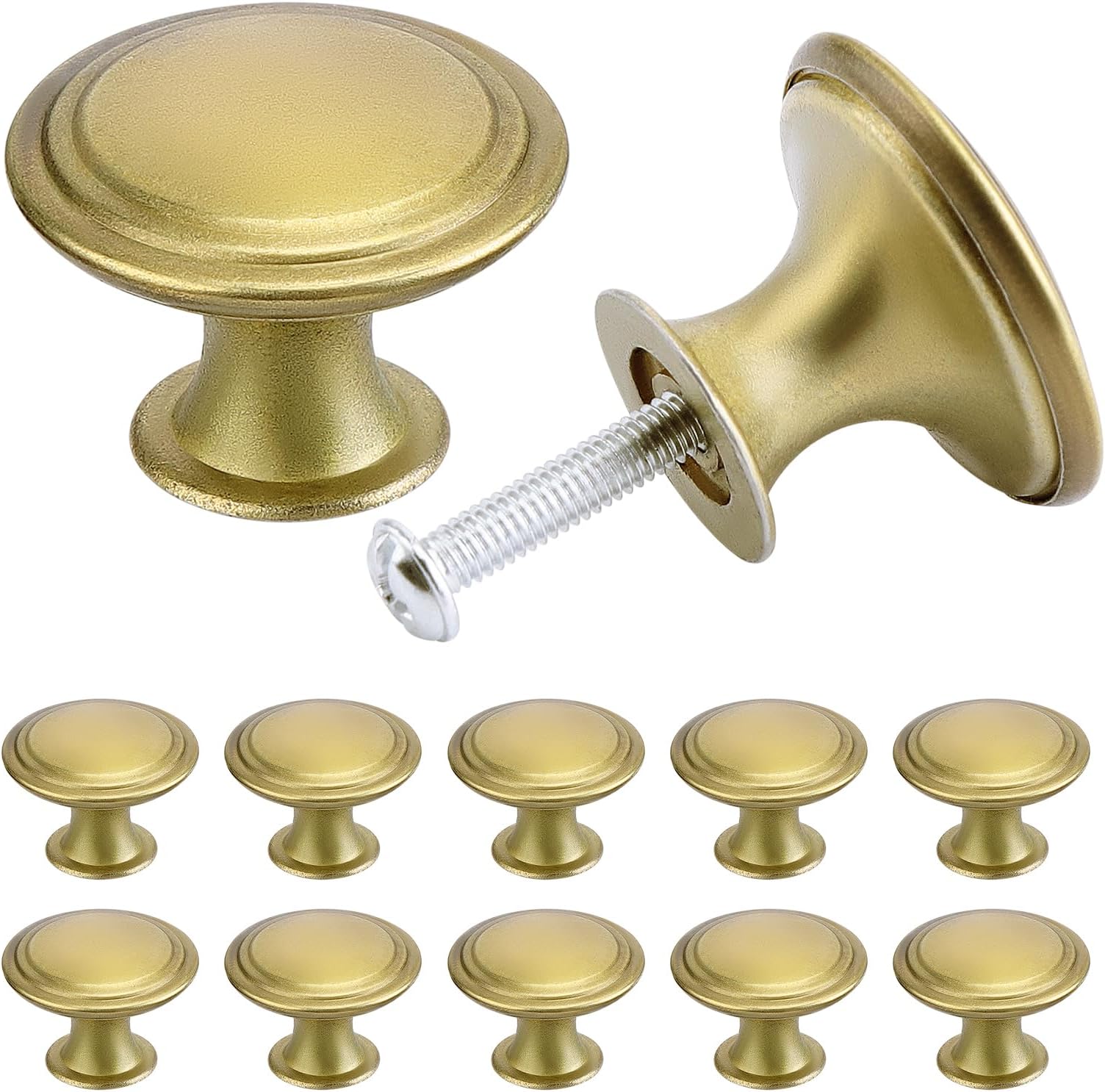 NC 6 Pieces Solid Small Gold Cabinet Knobs Round Mushroom Shape Pull Handle with Screws for ...