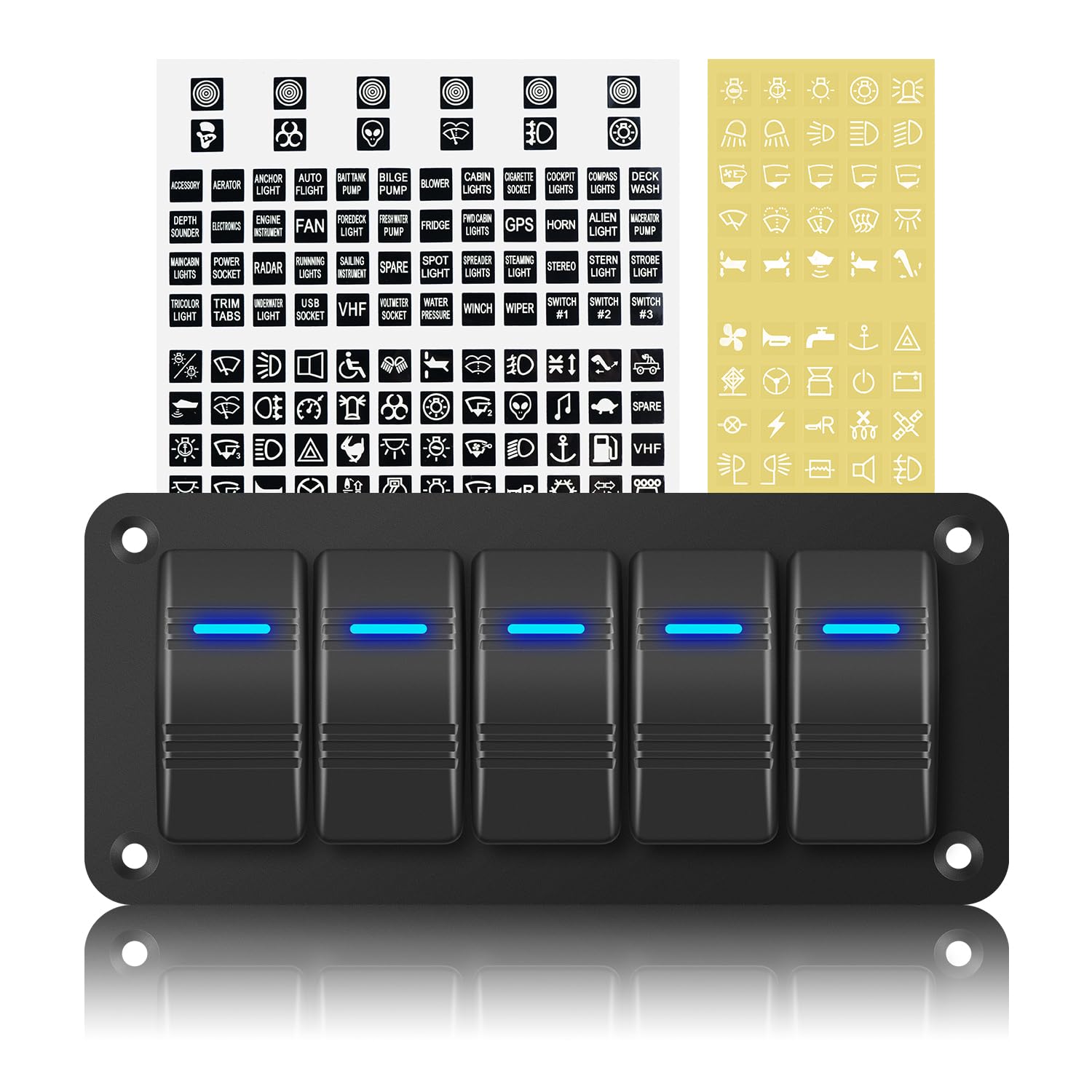 Snapklik.com : KEING Rocker Switch Panel 12V Marine Boat Switch Panel ...