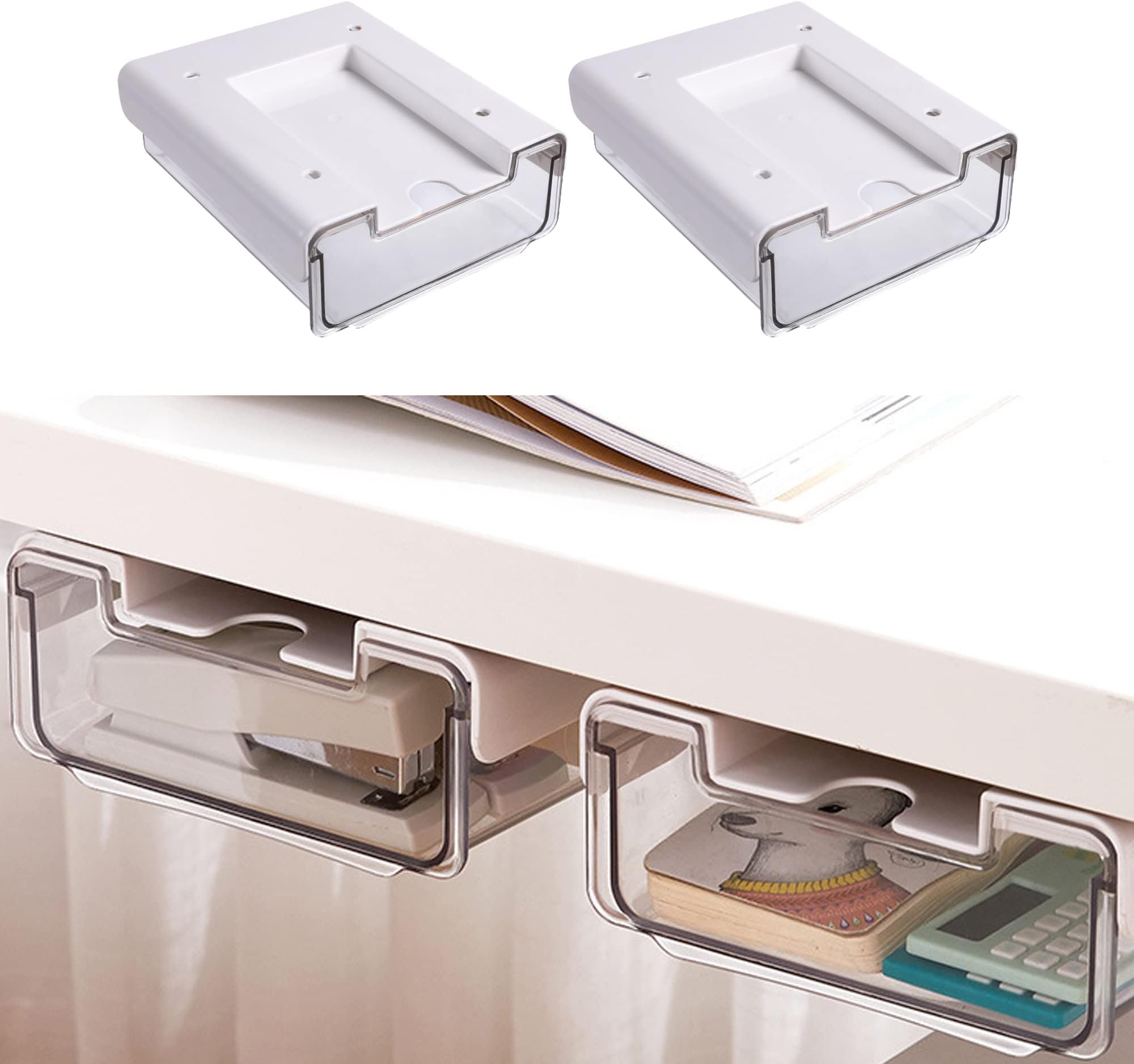 Hossejoy Under Desk Drawer Organizer, 2 Pack Self-Adhesive Under Table ...