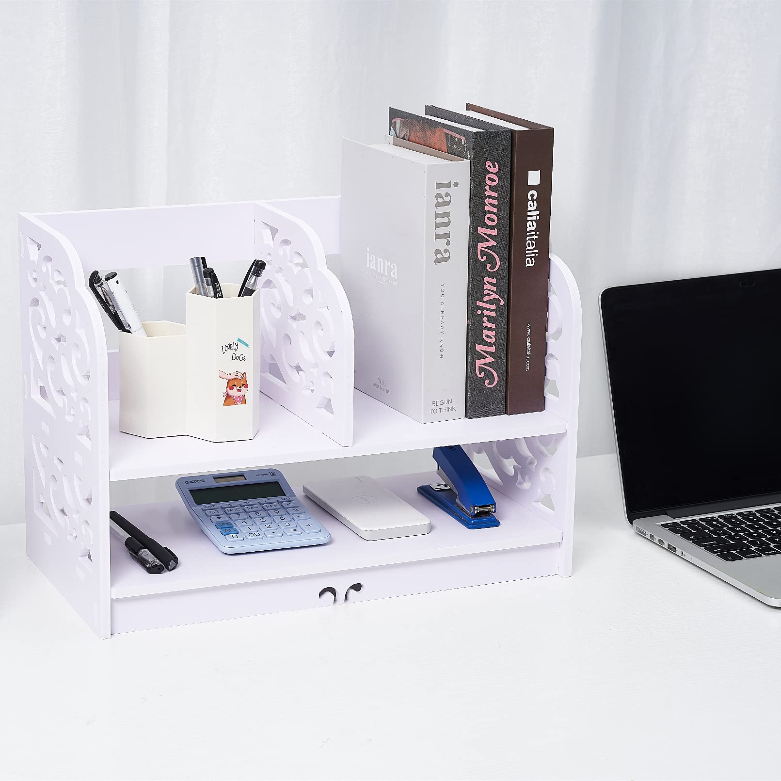 Snapklik.com : 2-Tier Openwork Design Desktop Bookshelf, Freestanding ...