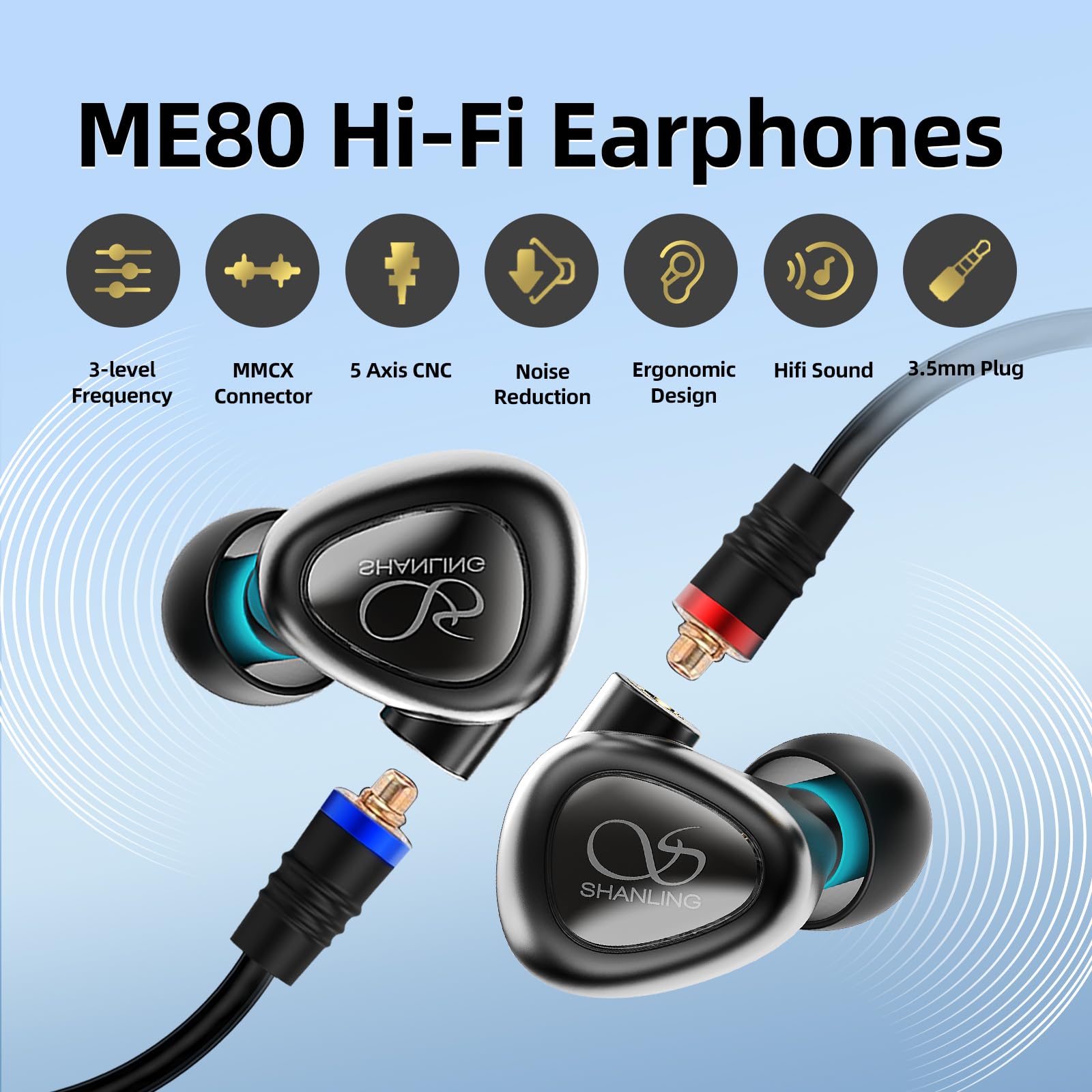 Snapklik.com : ME80 Hi-Res IEMs,PU+PEEK Diaphragm 10mm Dynamic Driver ...