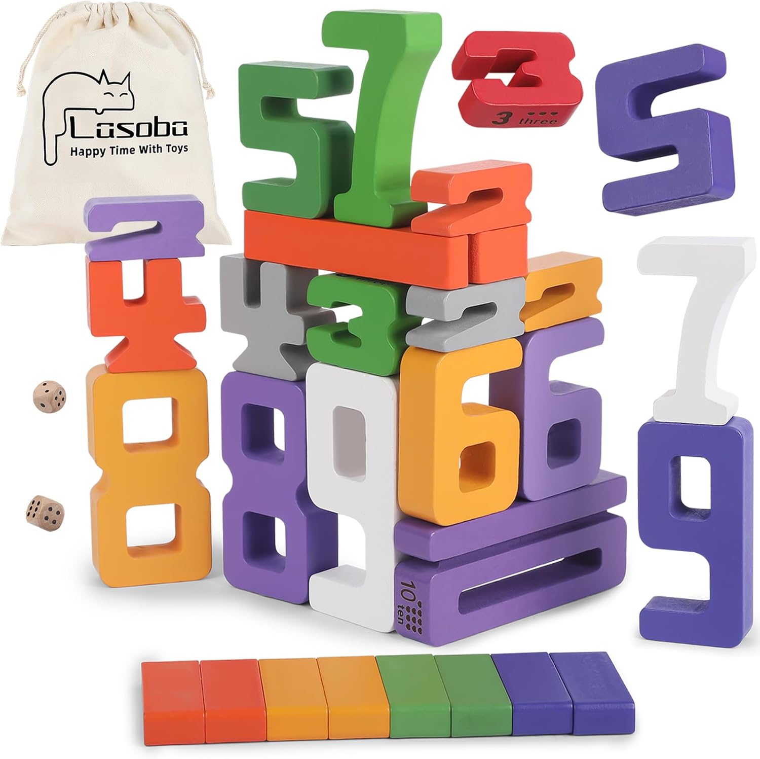 Amazon.com: Lasoba Wooden Number Building Blocks, Large Digit Blocks 1-10, 30 Pcs Math Blocks ...
