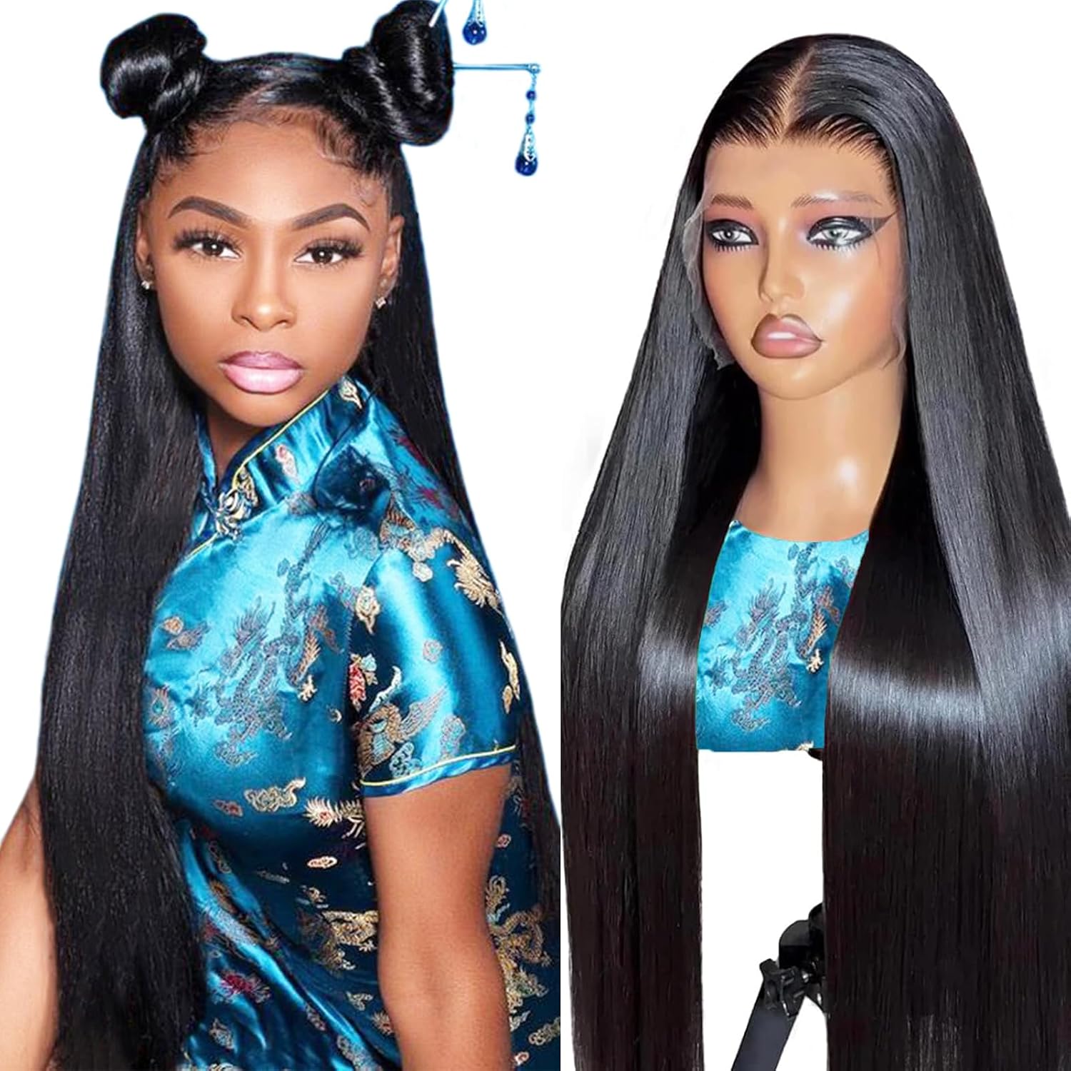 Amazon.com : tunfine 28 Inch 13x6 Lace Front Wigs Human Hair 200 ...
