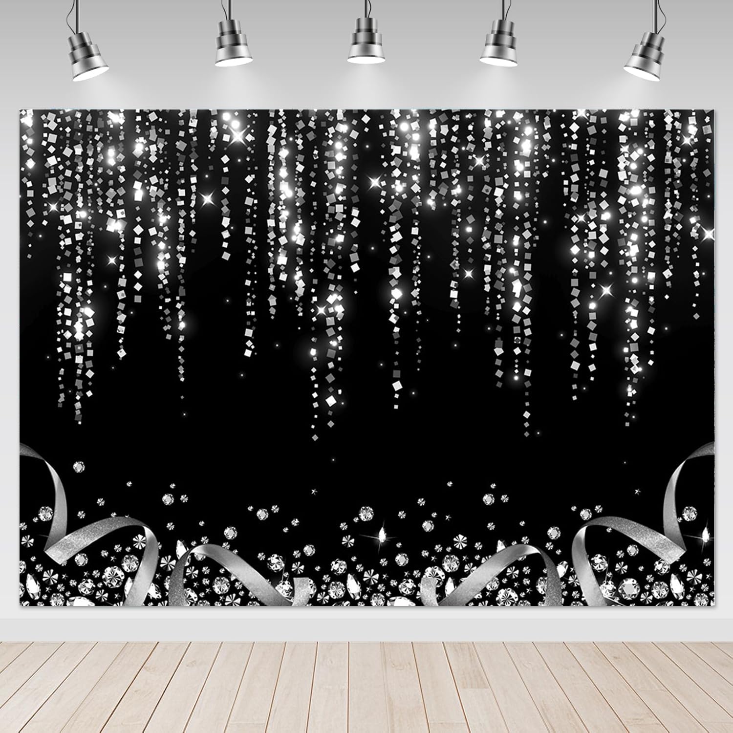 Amazon.com : Mocsicka Black Silver Backdrop 7x5ft Silver Glitter ...