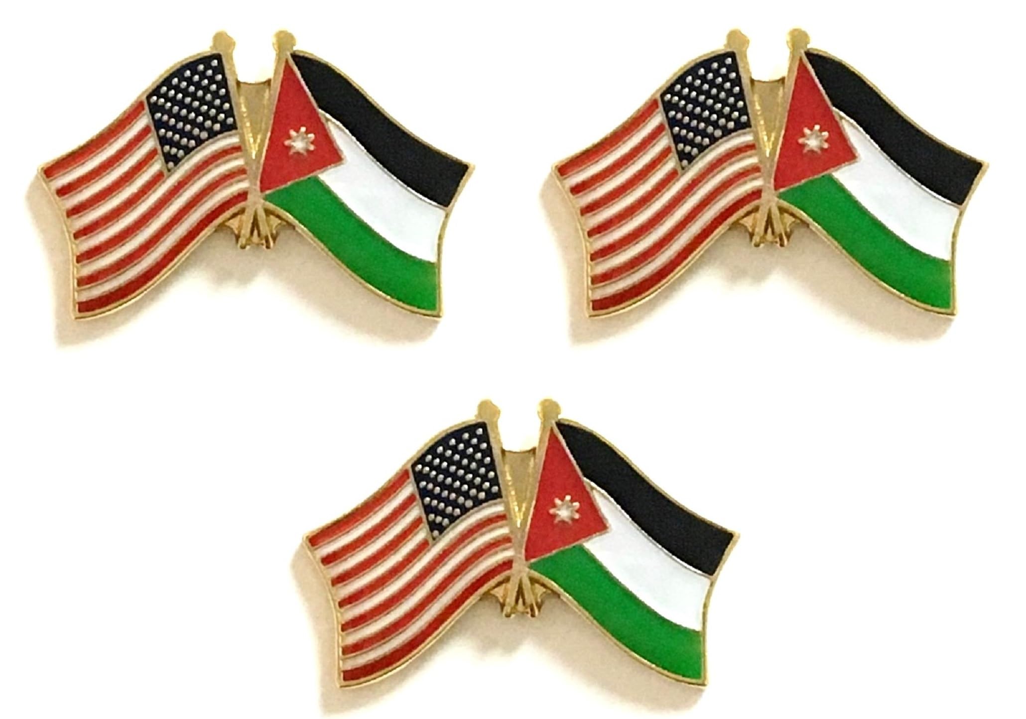 Amazon.com: Pack of 3 Jordan & US Crossed Double Flag Lapel Pins ...