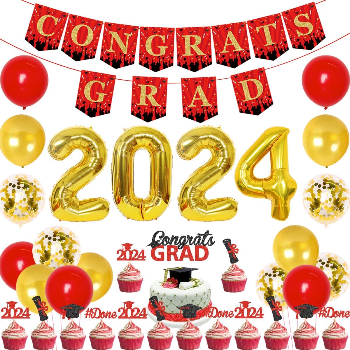 Amazon.com: Graduation Decorations 2025 Red and Gold Congrats Grad 2025 ...