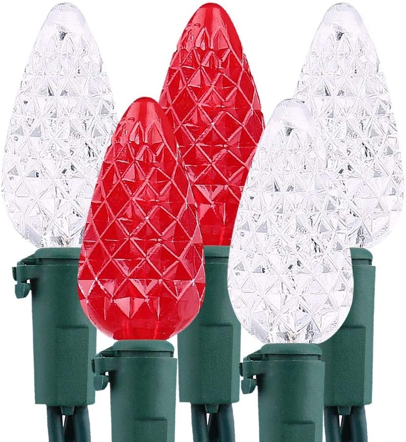 Brizled Red & White C5 Christmas Lights, 33ft 100 LED Christmas Tree ...