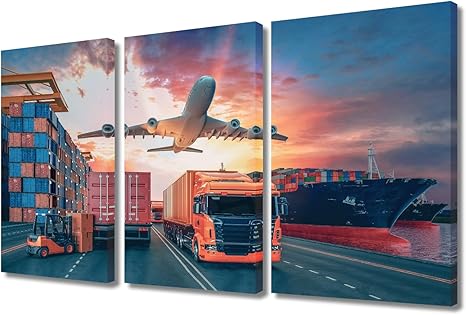 Amazon.com: 3 Panel Framed Wall Art Transportation and Logistics ...