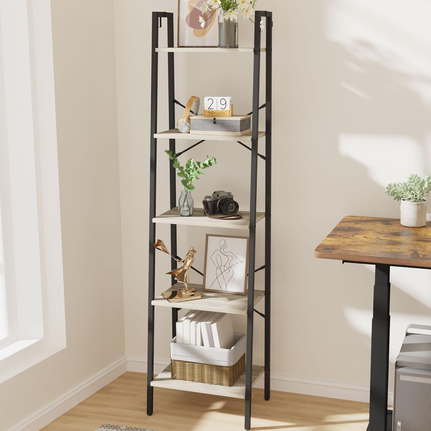 Hzuaneri Ladder Shelf, Bookshelf Bookcase, Freestanding Corner Storage ...