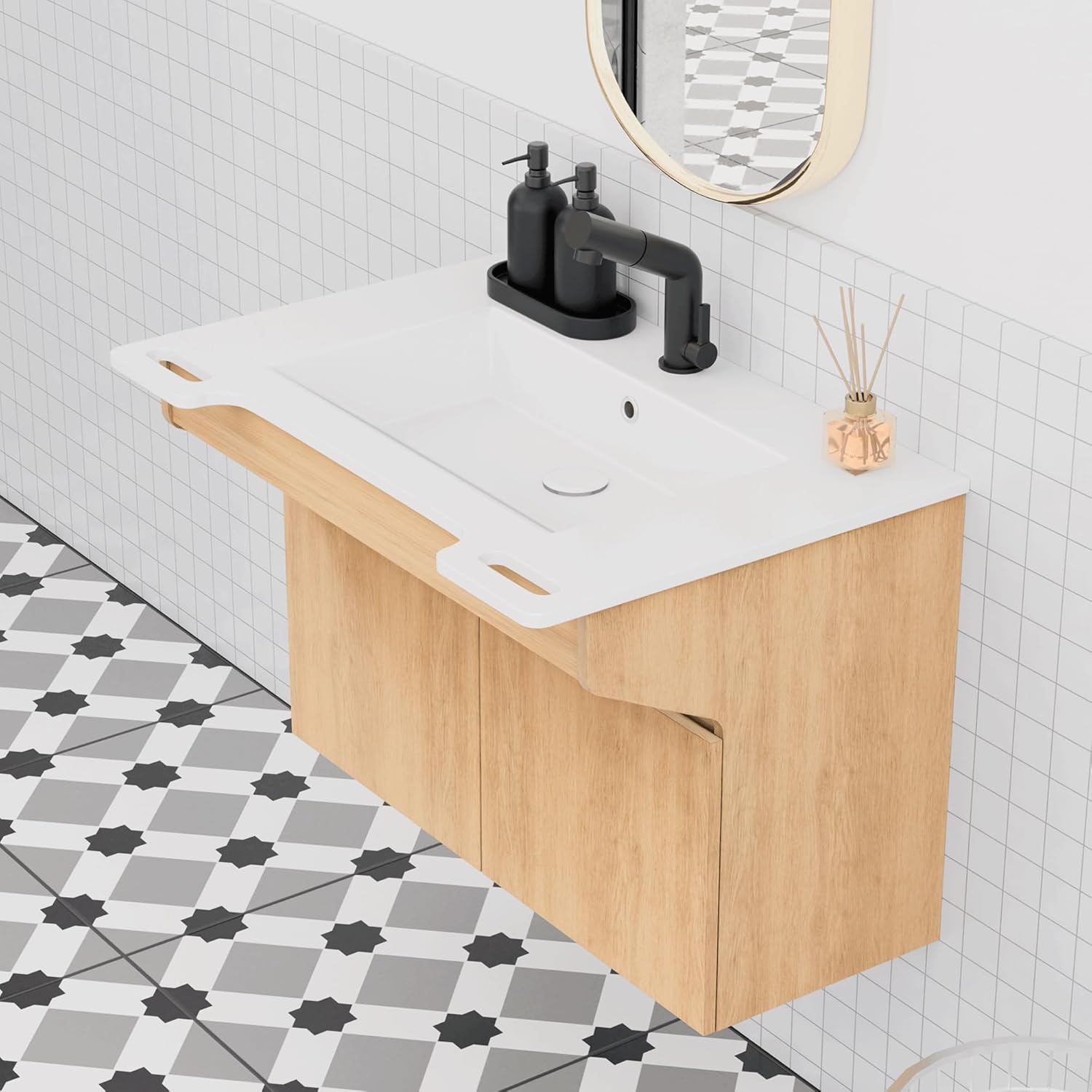 Amazon.com: GESIPOR Wall-Mount Stone Resin Bathroom Vanity Sink ...