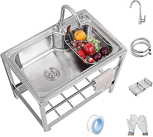 Amazon.com: Kitchen Utility Washing Hand Basin, Stainless-Steel ...