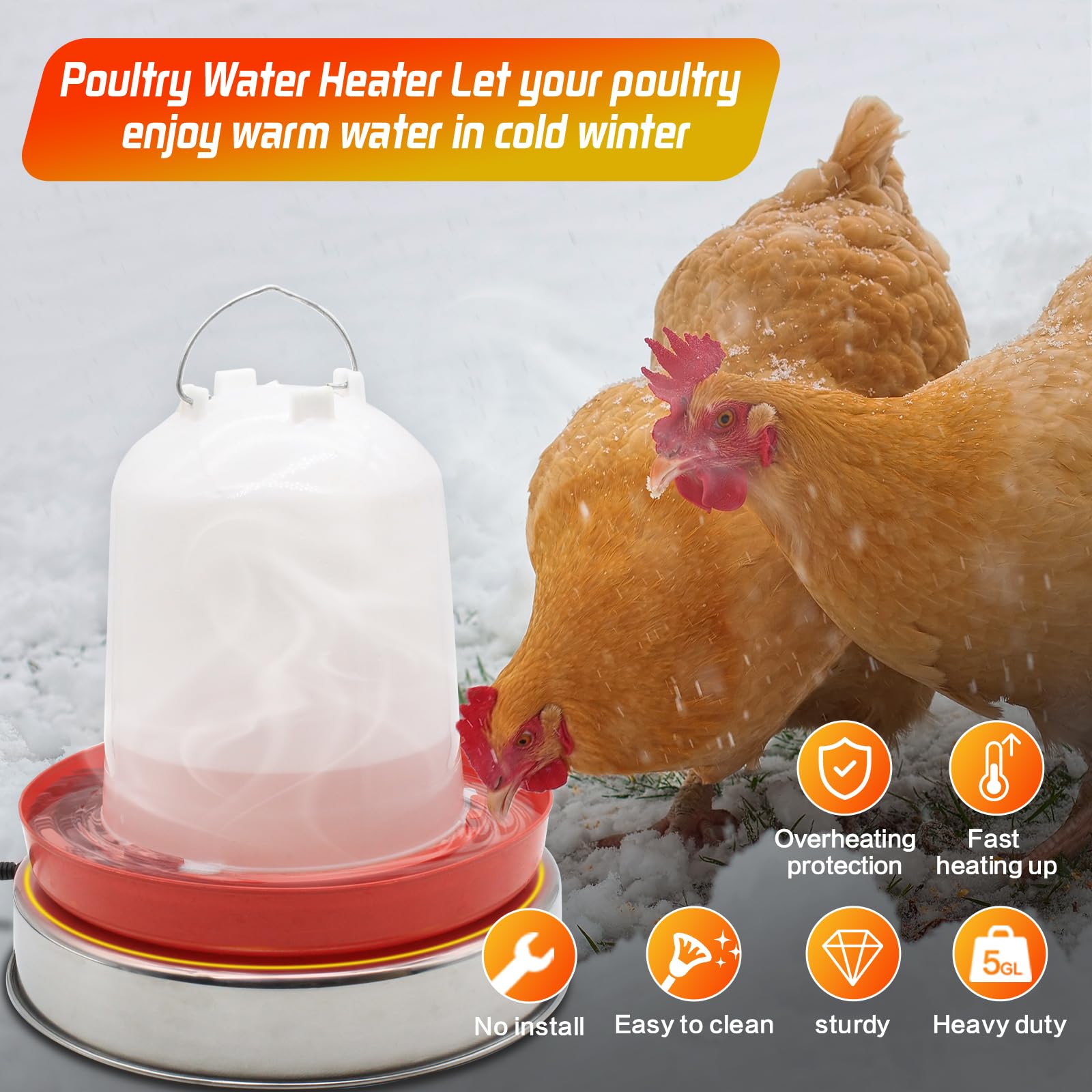 Chicken Water Heater Base 10.2 in for 5 Gallons Chicken Drinker 125W ...