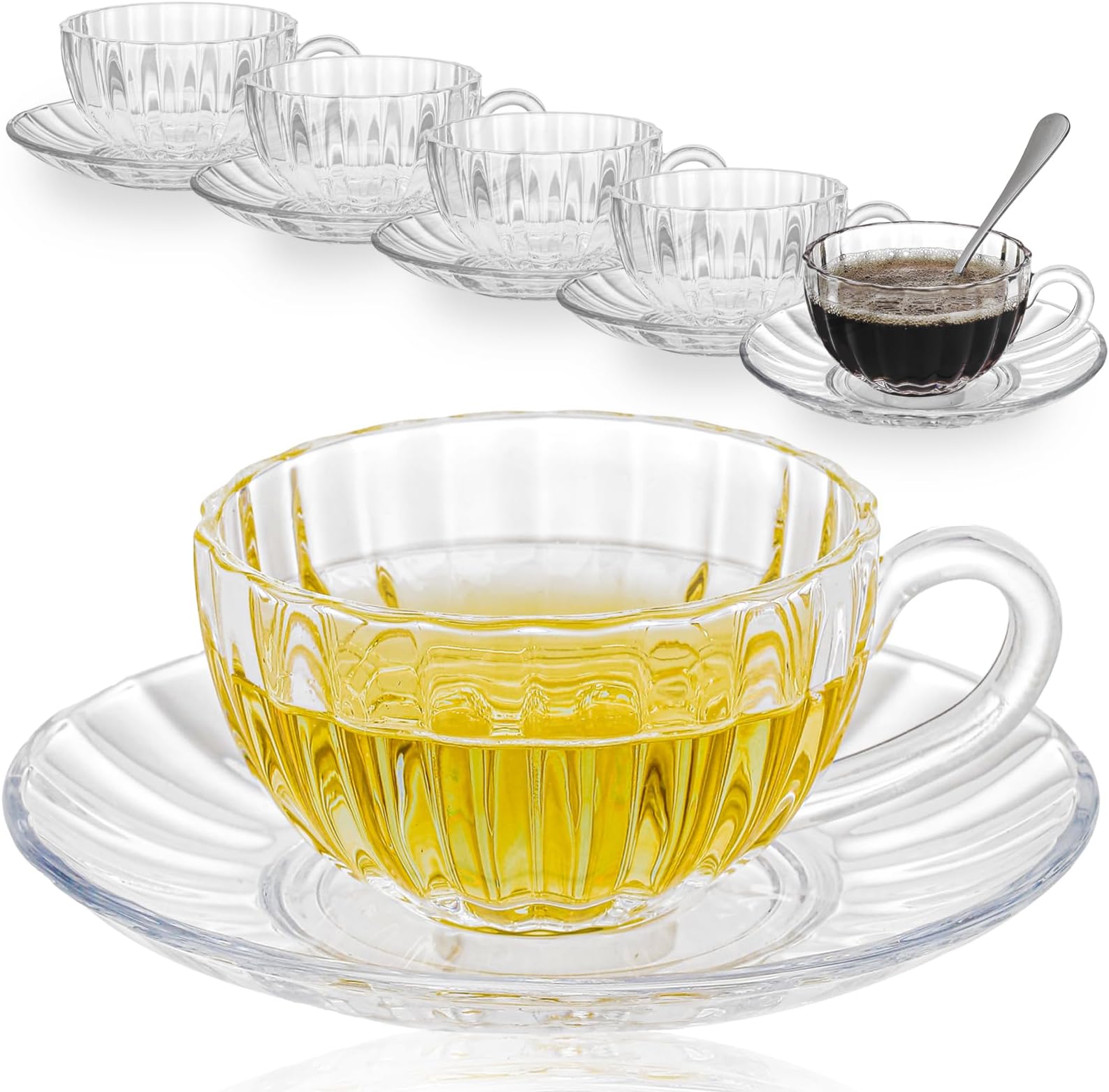 Amazon.com | Tosnail 4 Pack 11oz Glass Cups and Saucers Set Glass ...