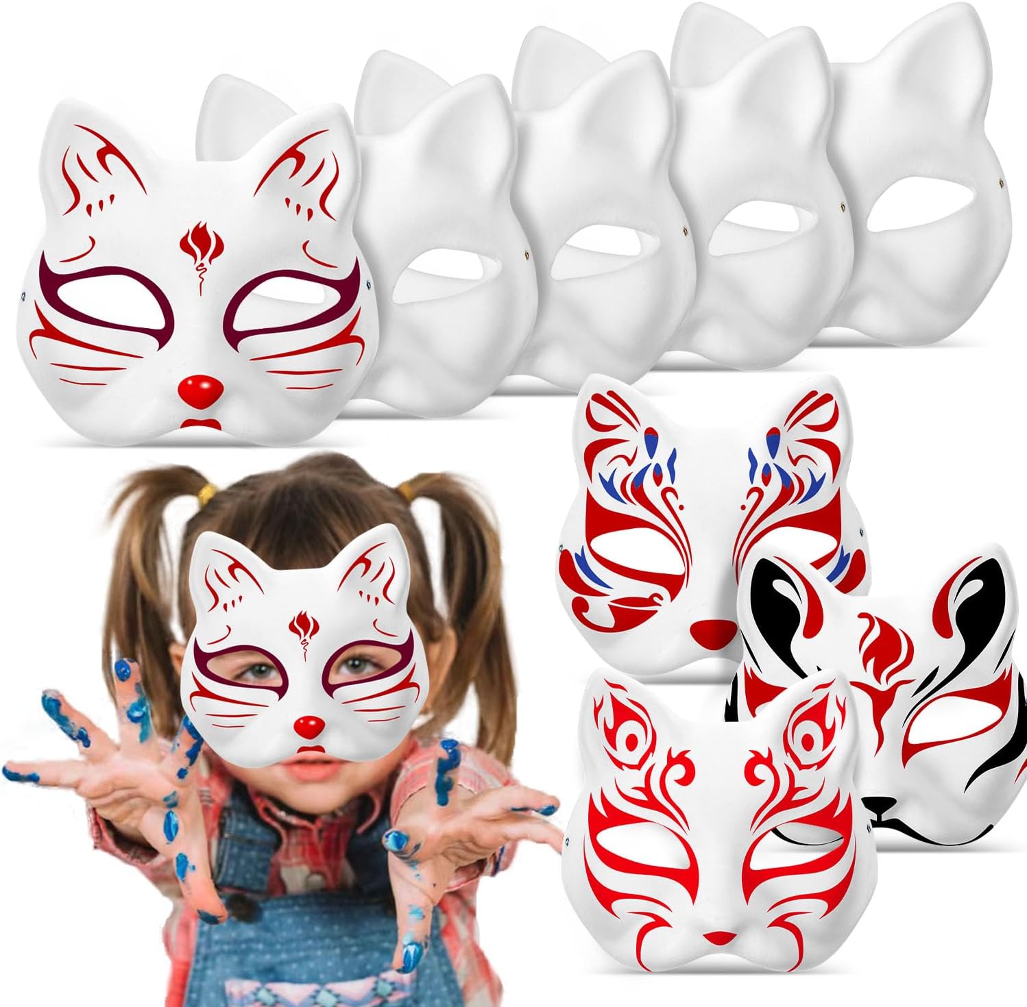 Amazon.com: Garneck 5pcs Therian Cat Masks DIY White Paper Fox Mask ...