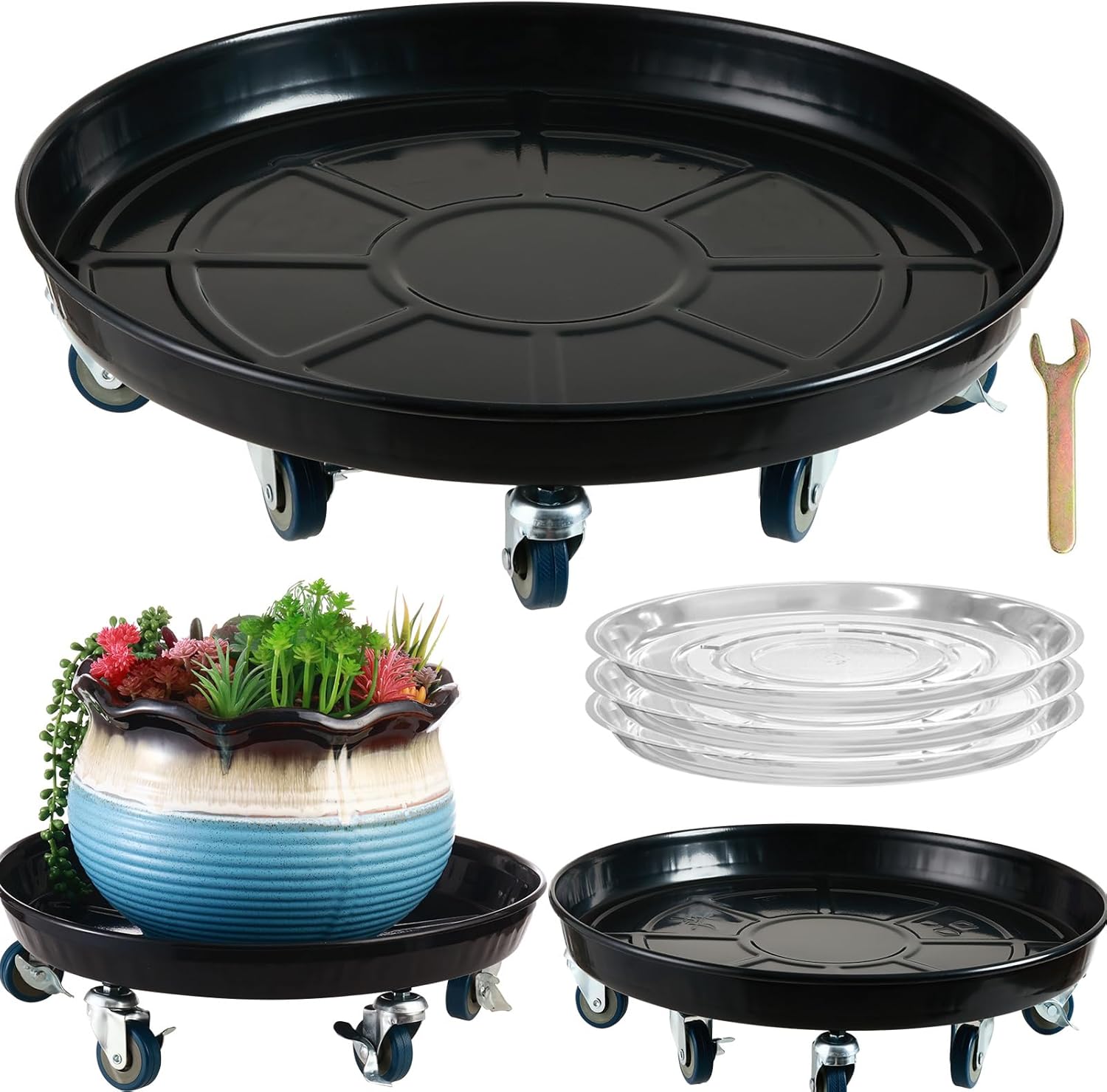 Amazon.com: 3 Packs Metal Plant Caddy with Wheels 18" Rolling Plant ...