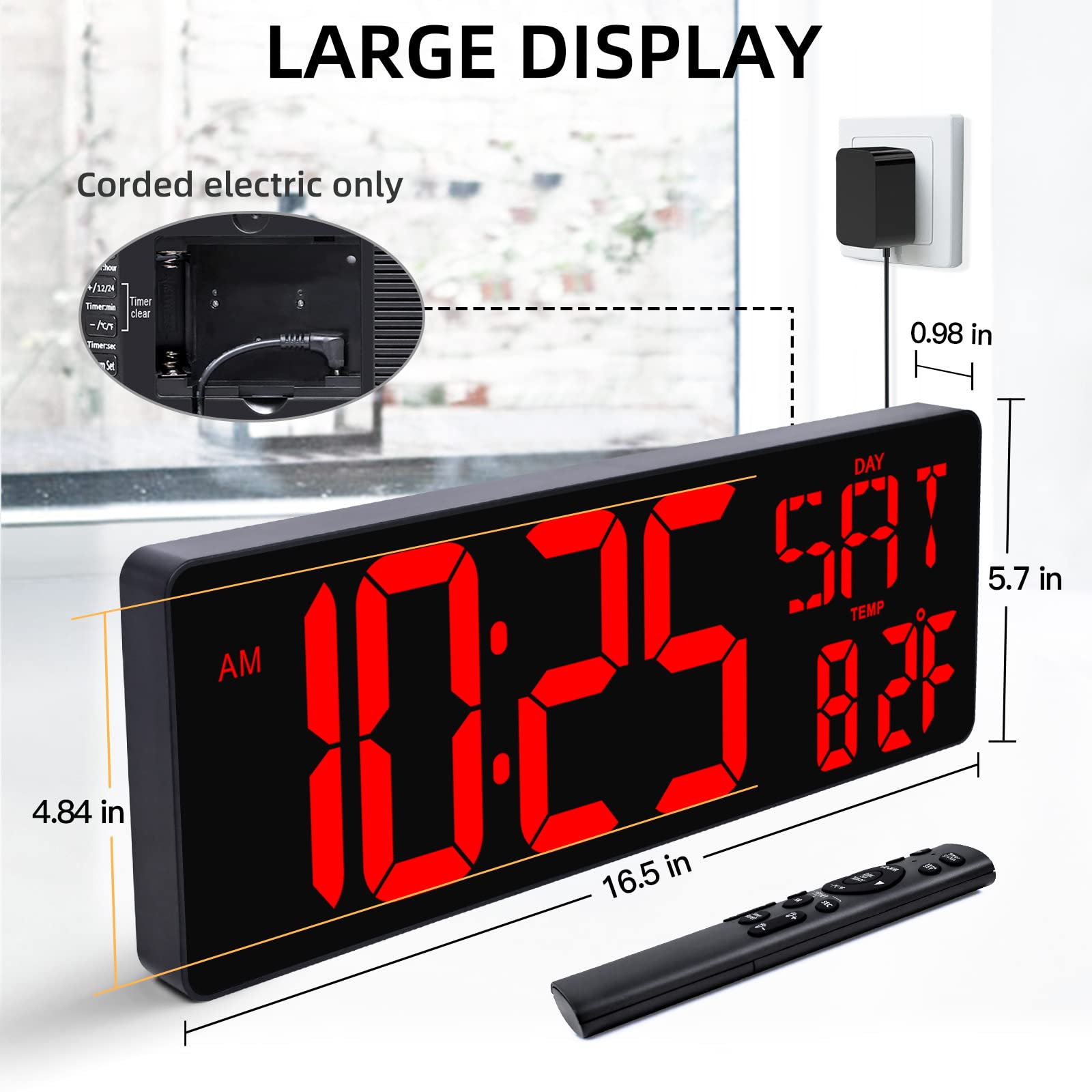 Snapklik.com : TXL Digital Wall Clock Large Display, 16.5 LED Wall Clock