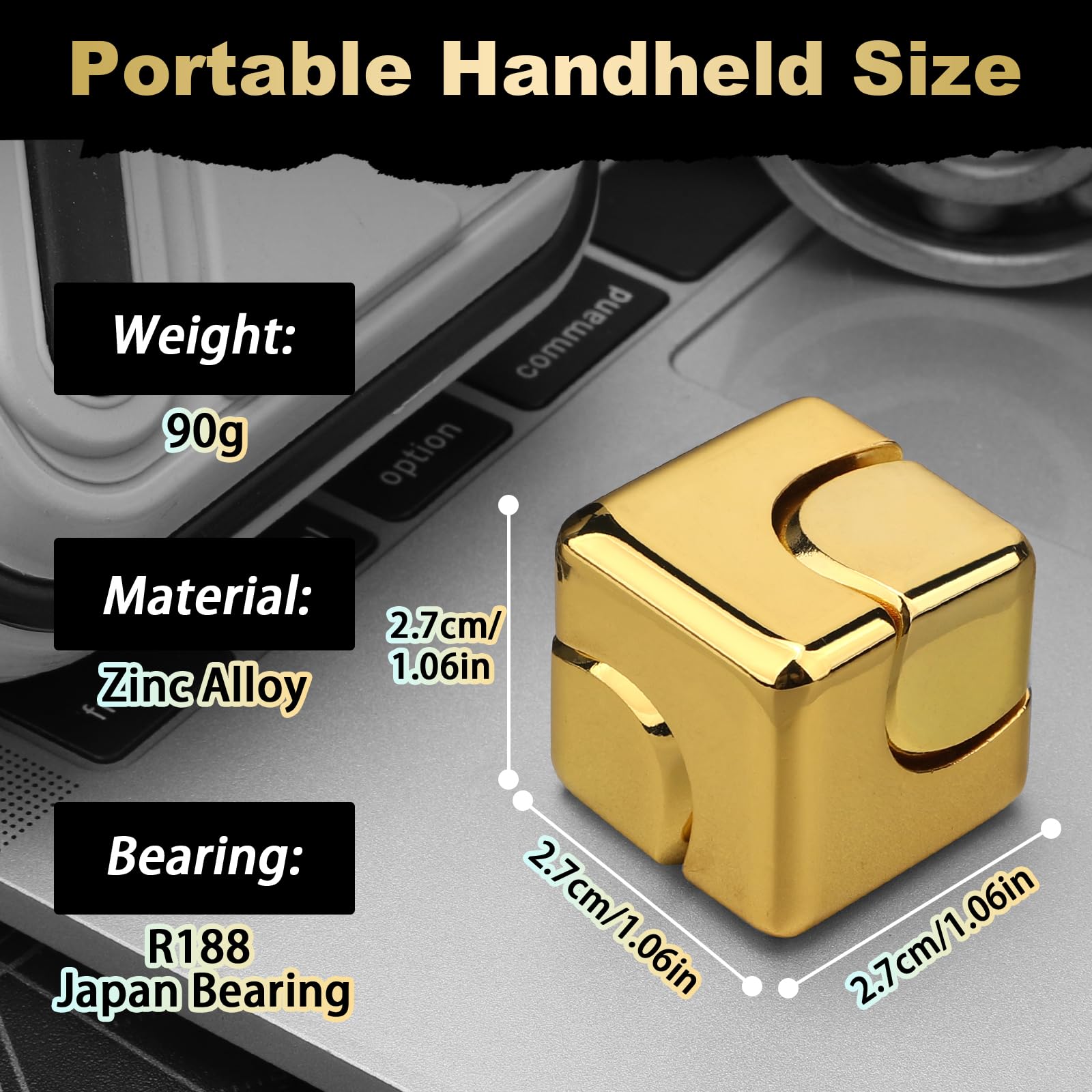 Snapklik.com : Metal Cube Fidget Spinner Toy For Kids Adults, Gold Cube ...