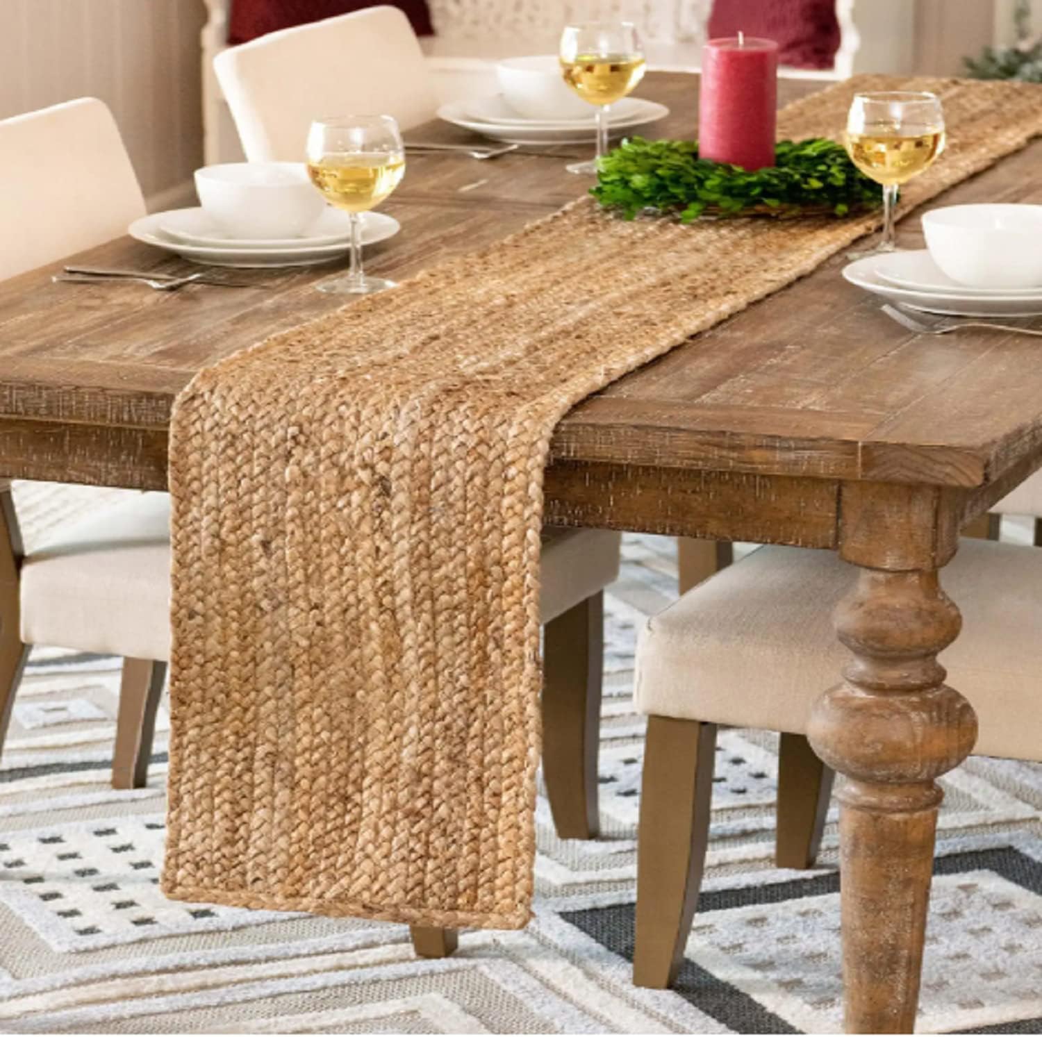 Amazon.com: Reversible Jute Braided Table Runner, Jute Burlap Table ...