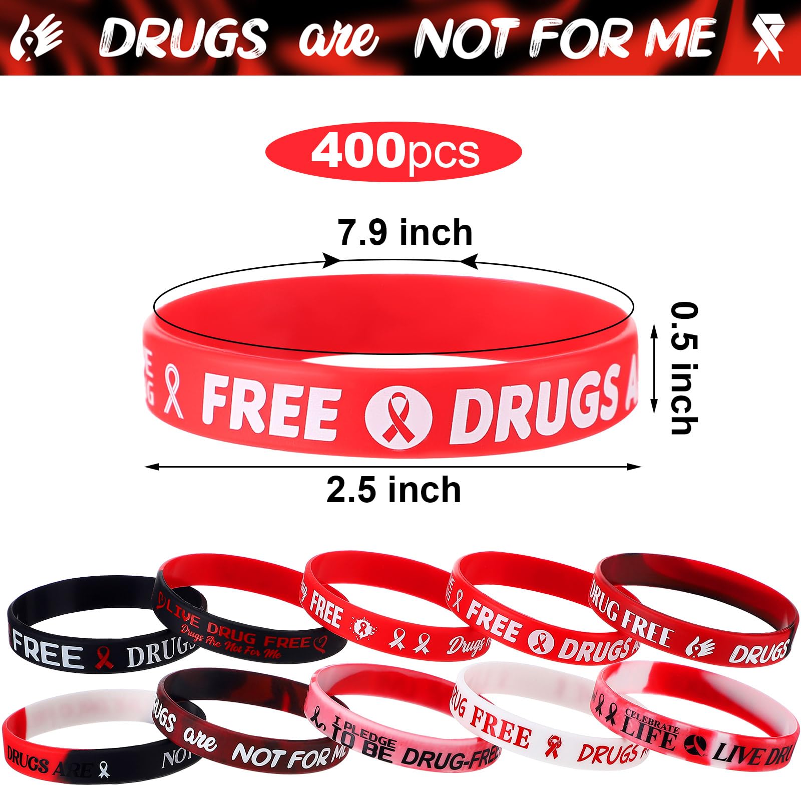 Snapklik.com : 400 Pcs Drug Free Wristbands Red Ribbon Awareness ...