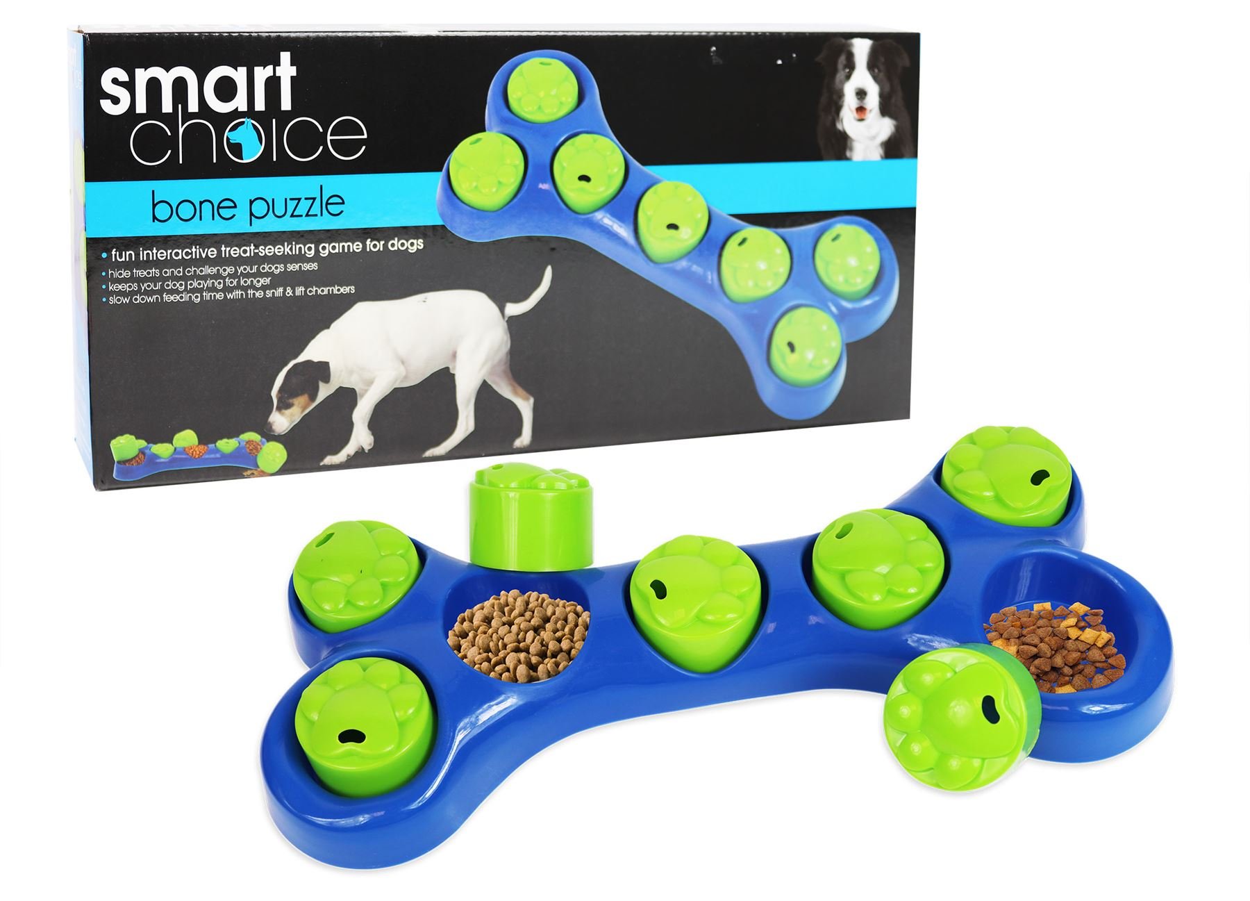 Smart Choice Pet Feeder Bowl Bone Shape Fun Puzzle Treat Slow Feeding ...