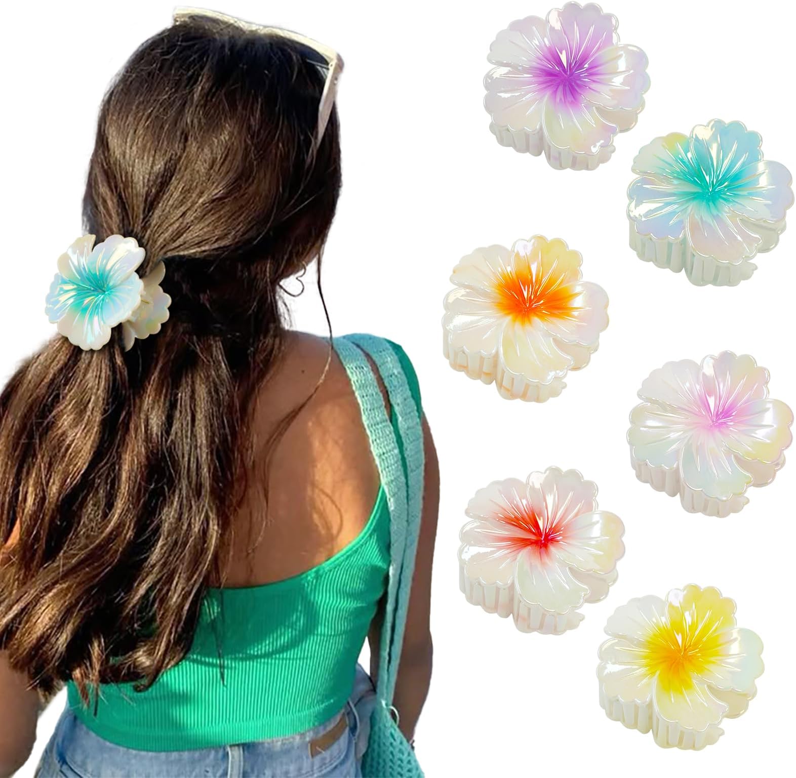 Amazon.com: 6 Pcs Flower Hair Clips for Women, Hawaiian Hibiscus Hair ...