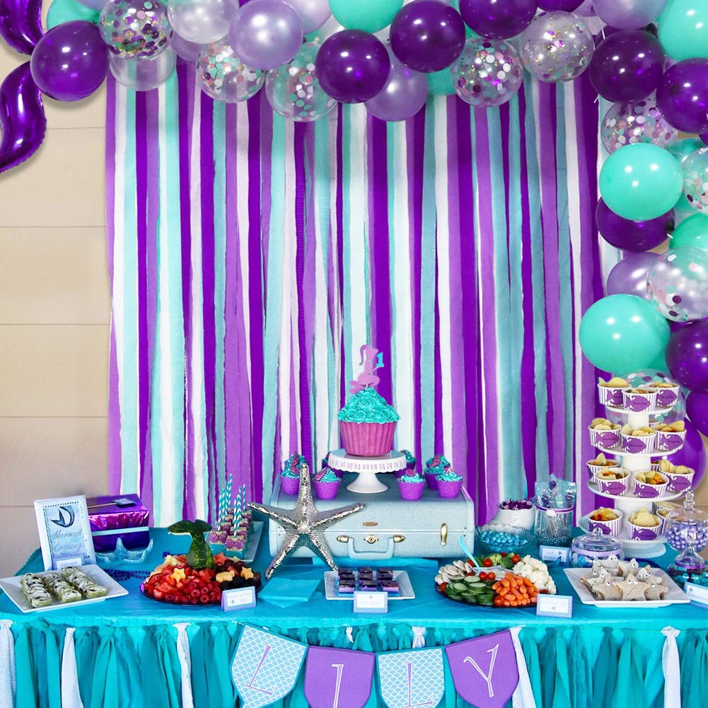 Buy Mermaid Party Backdrop with Balloons Kit, Mermaid foil Tail ...