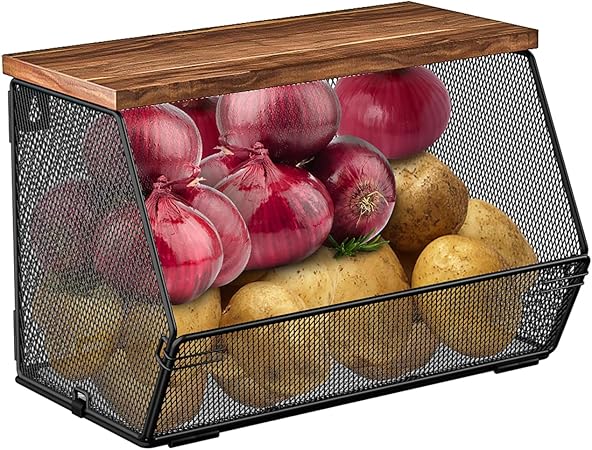 Amazon.com - Stackable Fruit Basket for Kitchen, Metal Mesh Wire ...