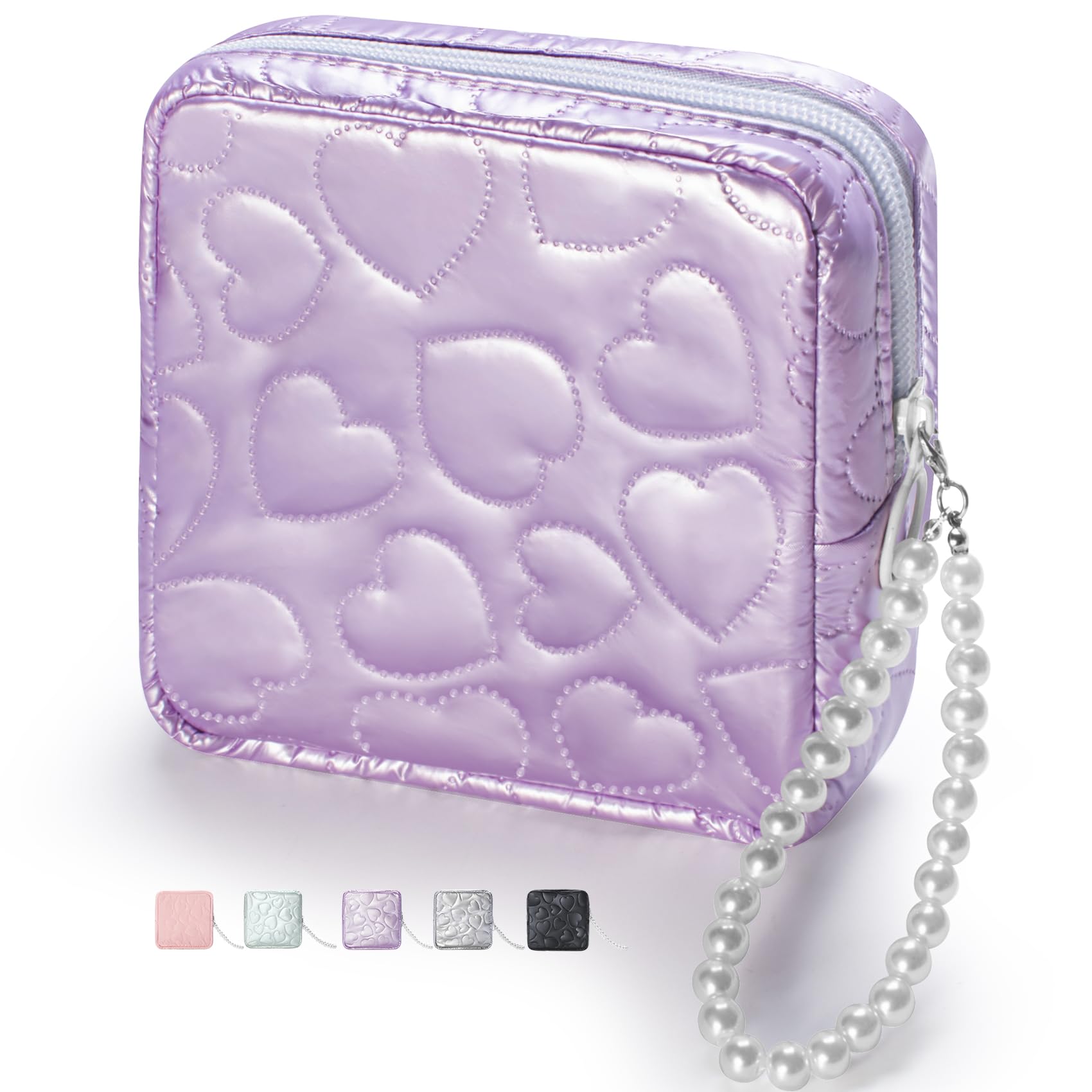 Amazon.com: Ralnitote Mini Makeup Bag with Detachable Faux Pearl Chain ...