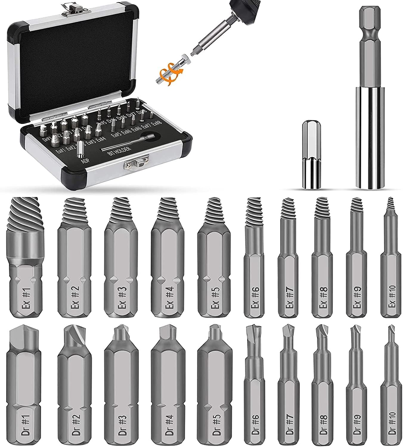 CNBTR 5 Sizes 1/8-3/8 Square Grey High Carbon Steel Screw Extractor Set ...