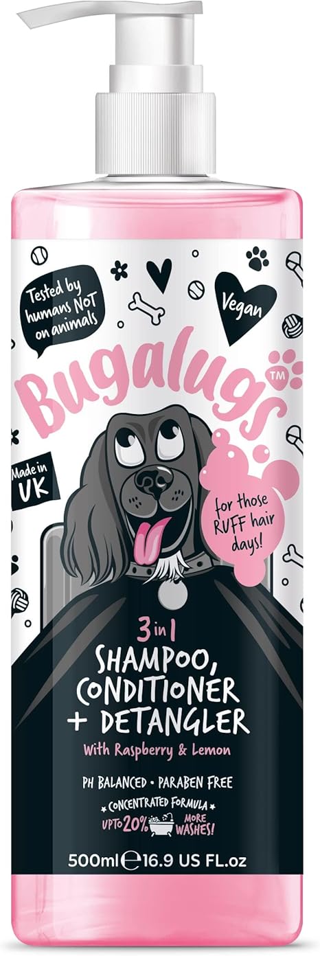 BUGALUGS 3-in-1 Dog Shampoo, Conditioner & Detangler – Raspberry ...