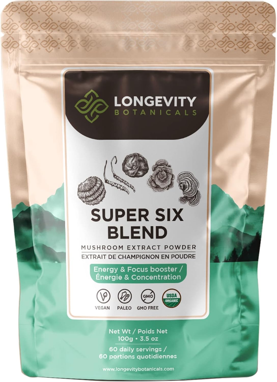 6 Mushroom Supplement Blend - Organic Mushroom Complex Powder - Lions ...