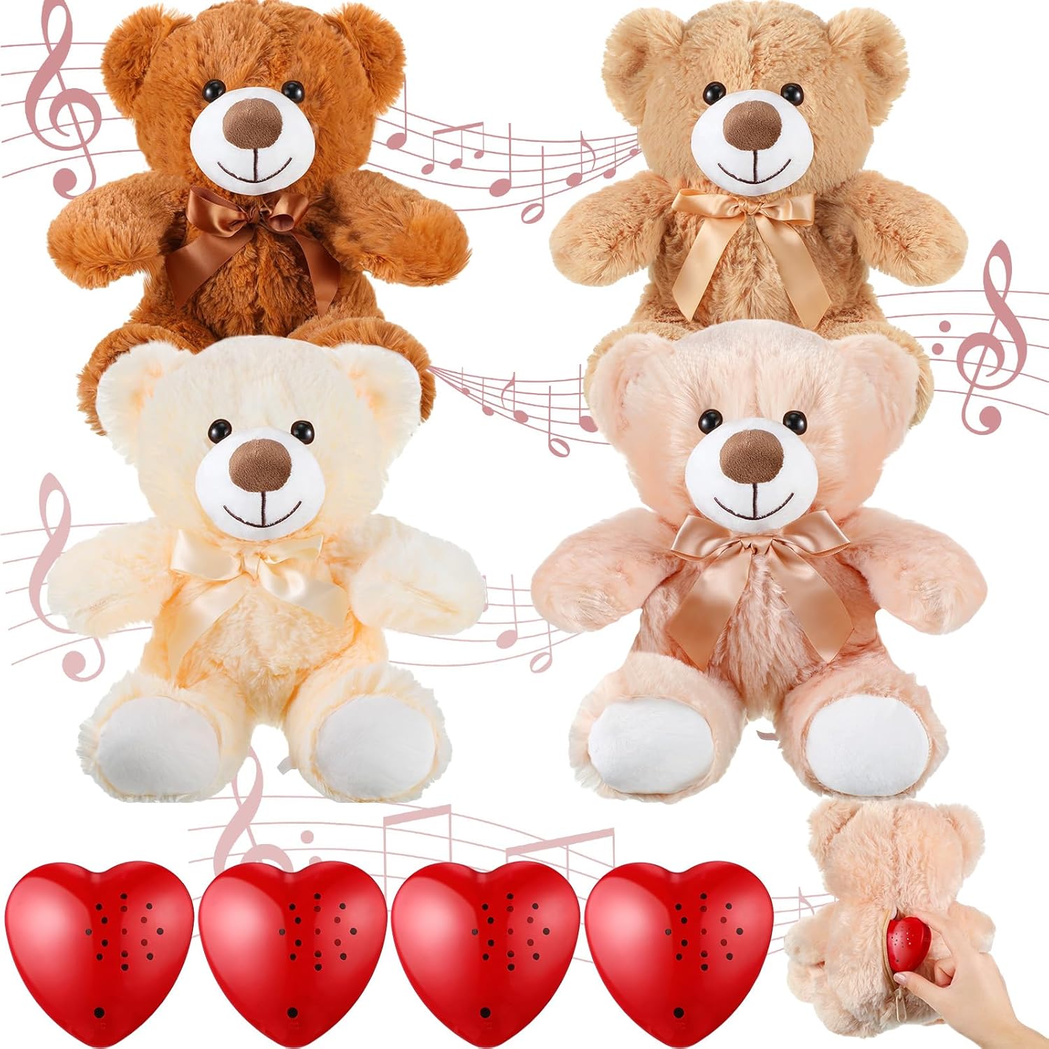 Leyndo 4 Pack Bear Stuffed Animals with Voice Recorder Set, 60 Seconds ...