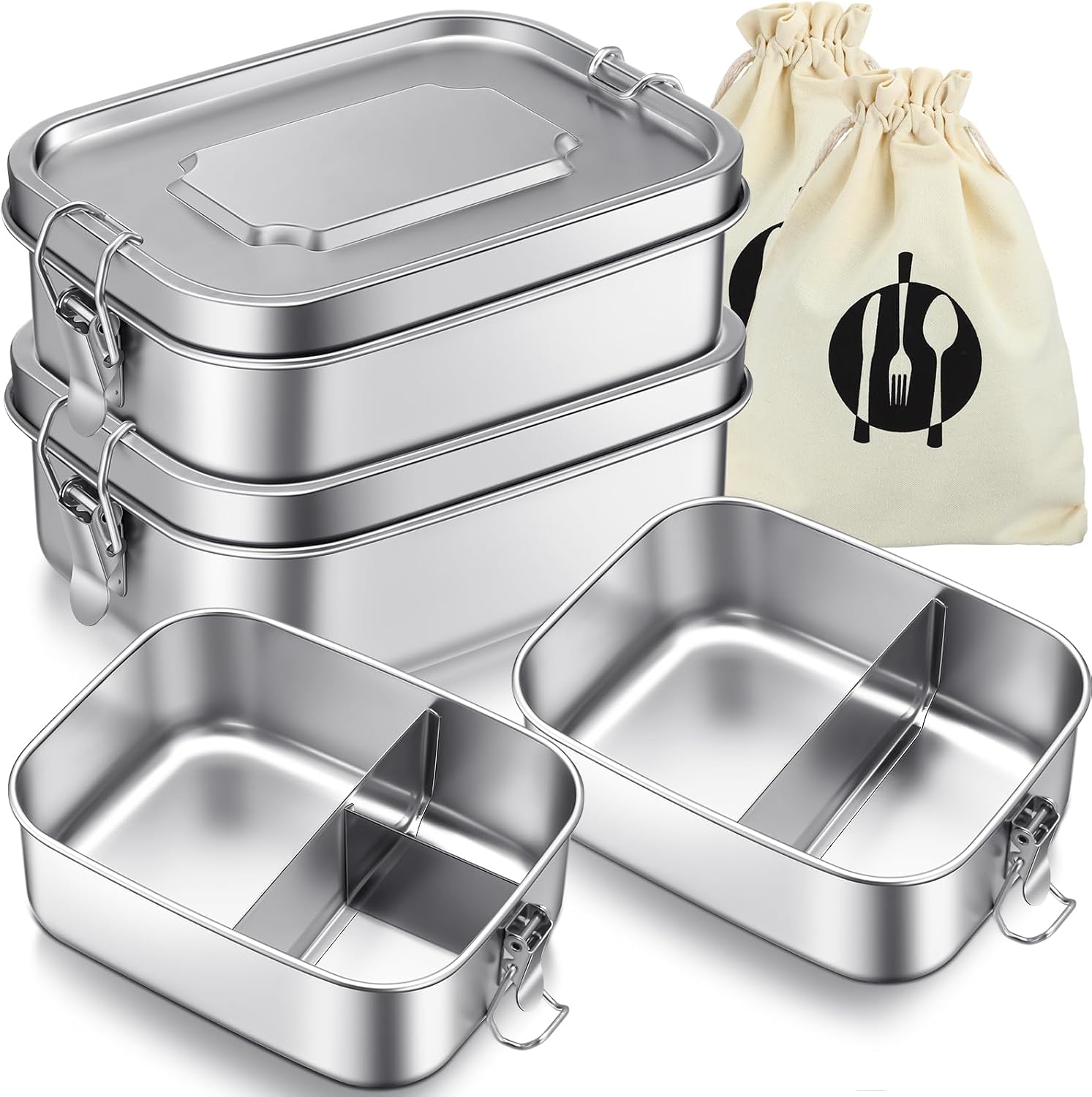 Amazon.com: Nitial 2 Pack Stainless Steel Lunch Box Bento Box with 2 ...