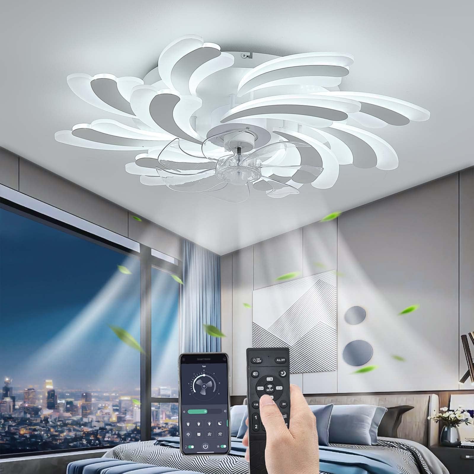 YUNZI LED 50W Ceiling Fan with Lamp, Quiet Fan Ceiling Light, Modern ...