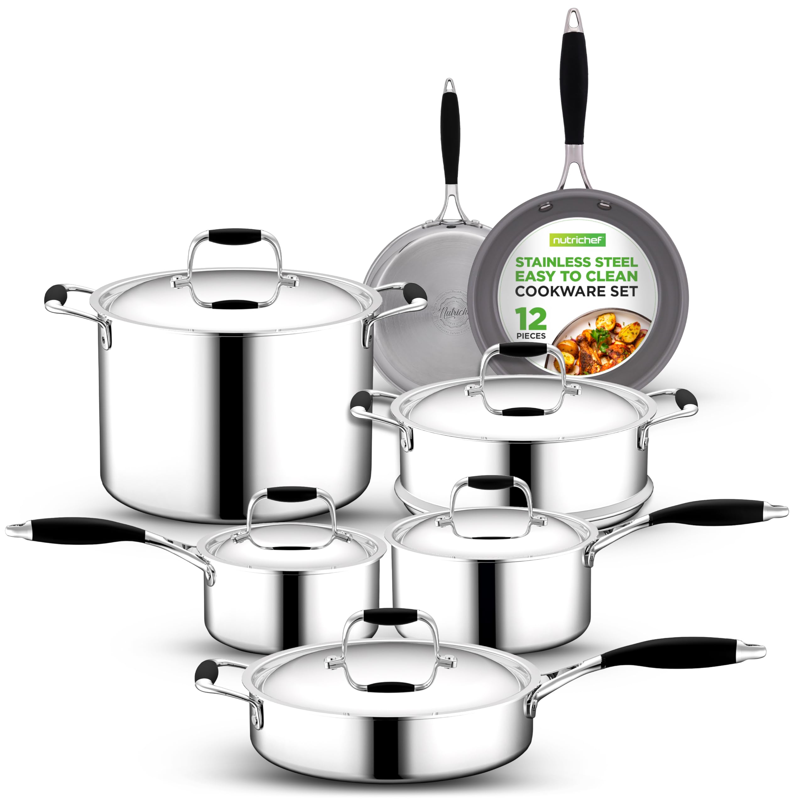 Amazon.com: NutriChef 12-Piece Stainless Steel Kitchenware - Pots ...