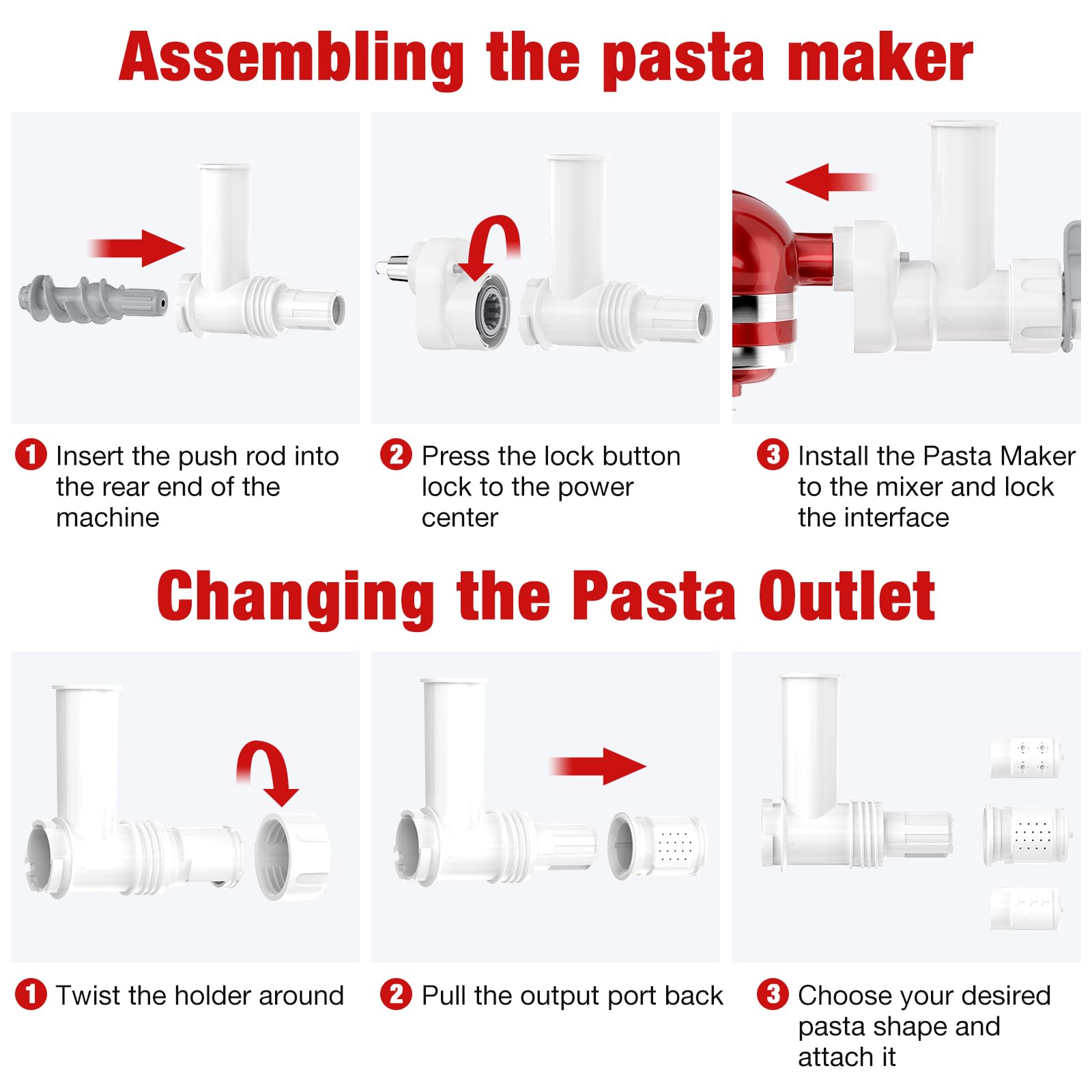 6-in-1 Pasta Maker Attachment for KitchenAid Stand Mixers with 6 ...