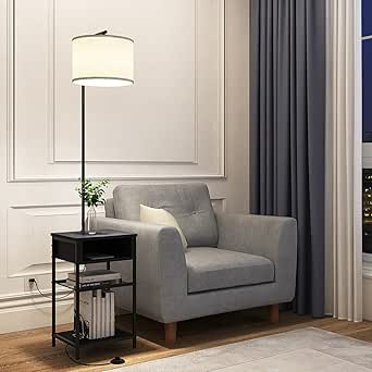 Floor Lamp Side Table Attached, Sofa End Table Lamp with Storage Shelf ...