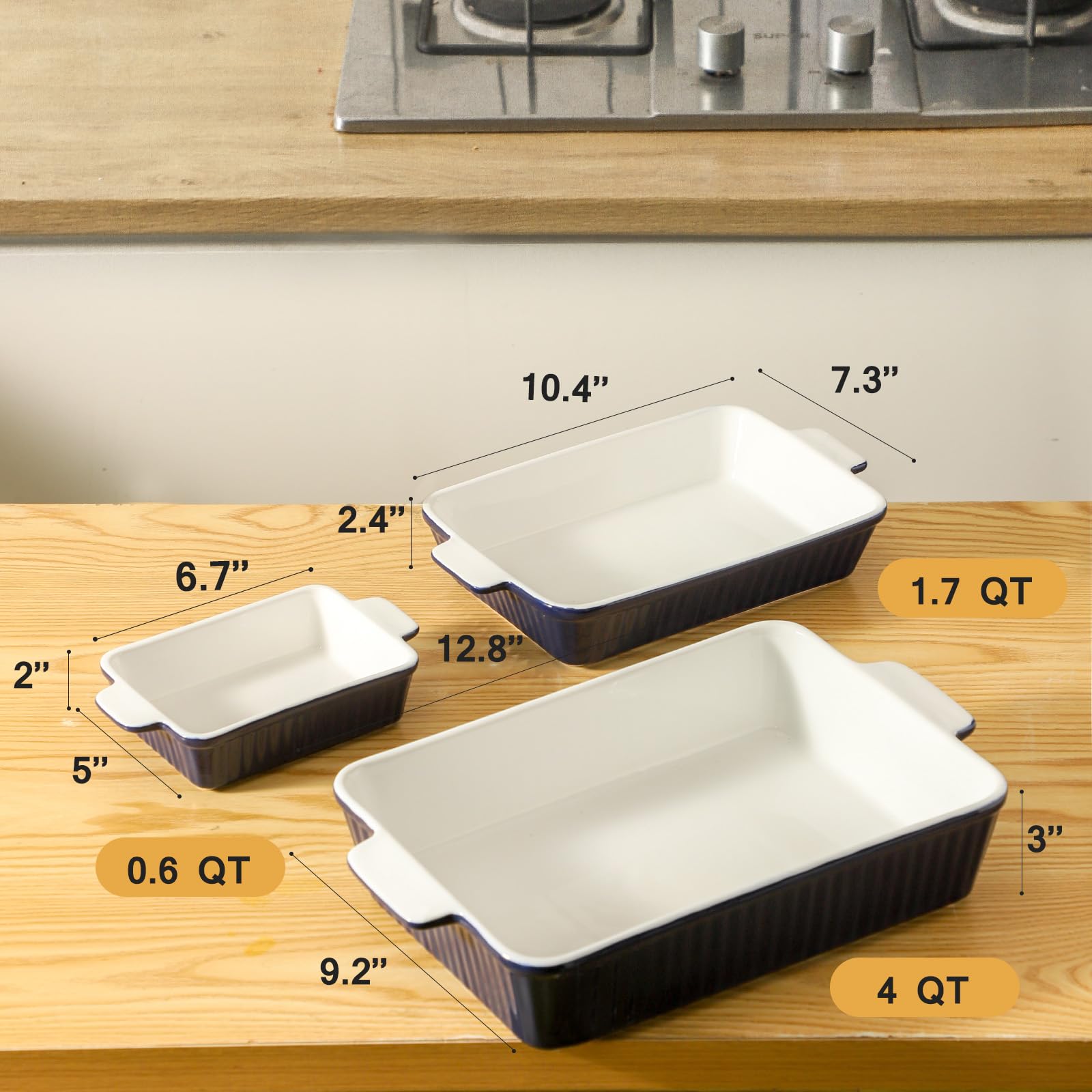 Hasense Ceramic Baking Dishes Set of 3, Casserole Dishes for Oven ...