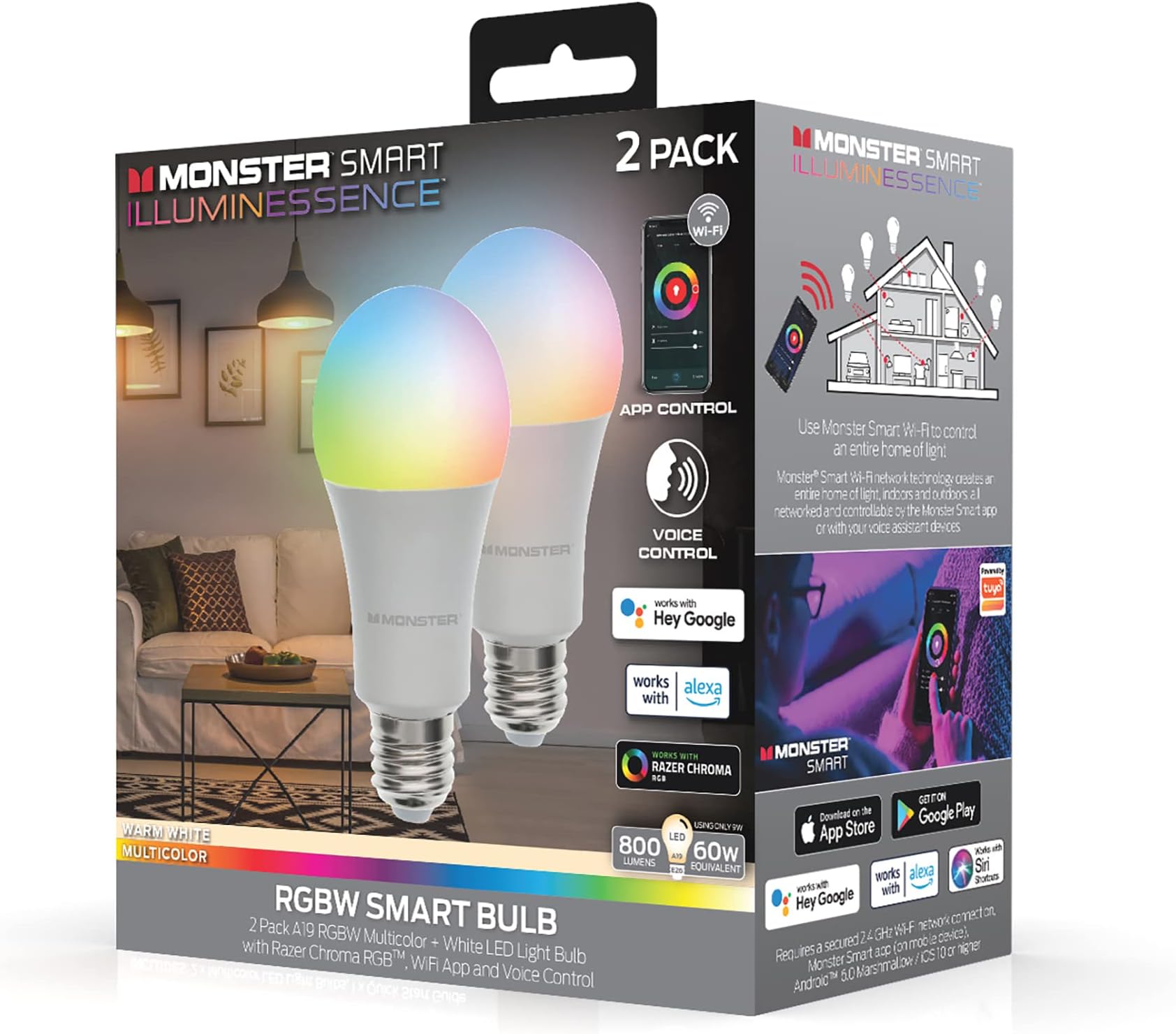 Monster Multi-Color and Warm-White LED Light Bulb, 16,000,000 Lighting ...