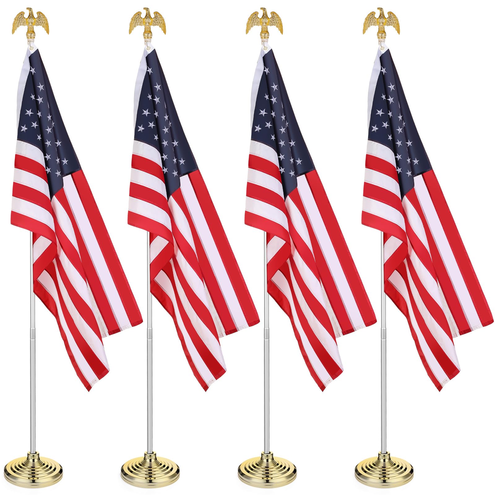 Therwen 4 Sets 8 ft Telescoping Indoor Flag Pole Kit 3 x 5 ft US ...