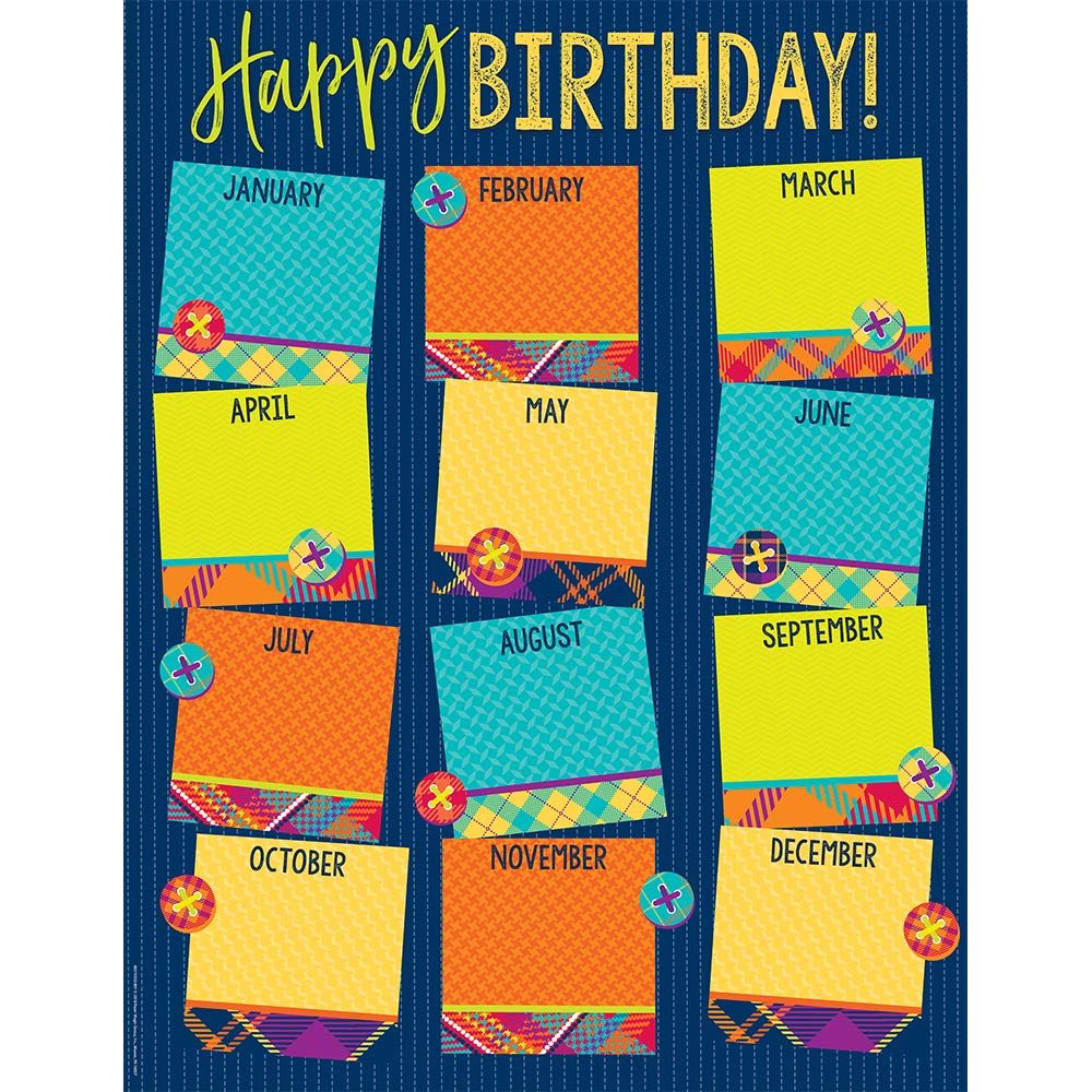 Eureka Plaid Multicolor Student Birthday Chart for Classrooms, 17'' x ...